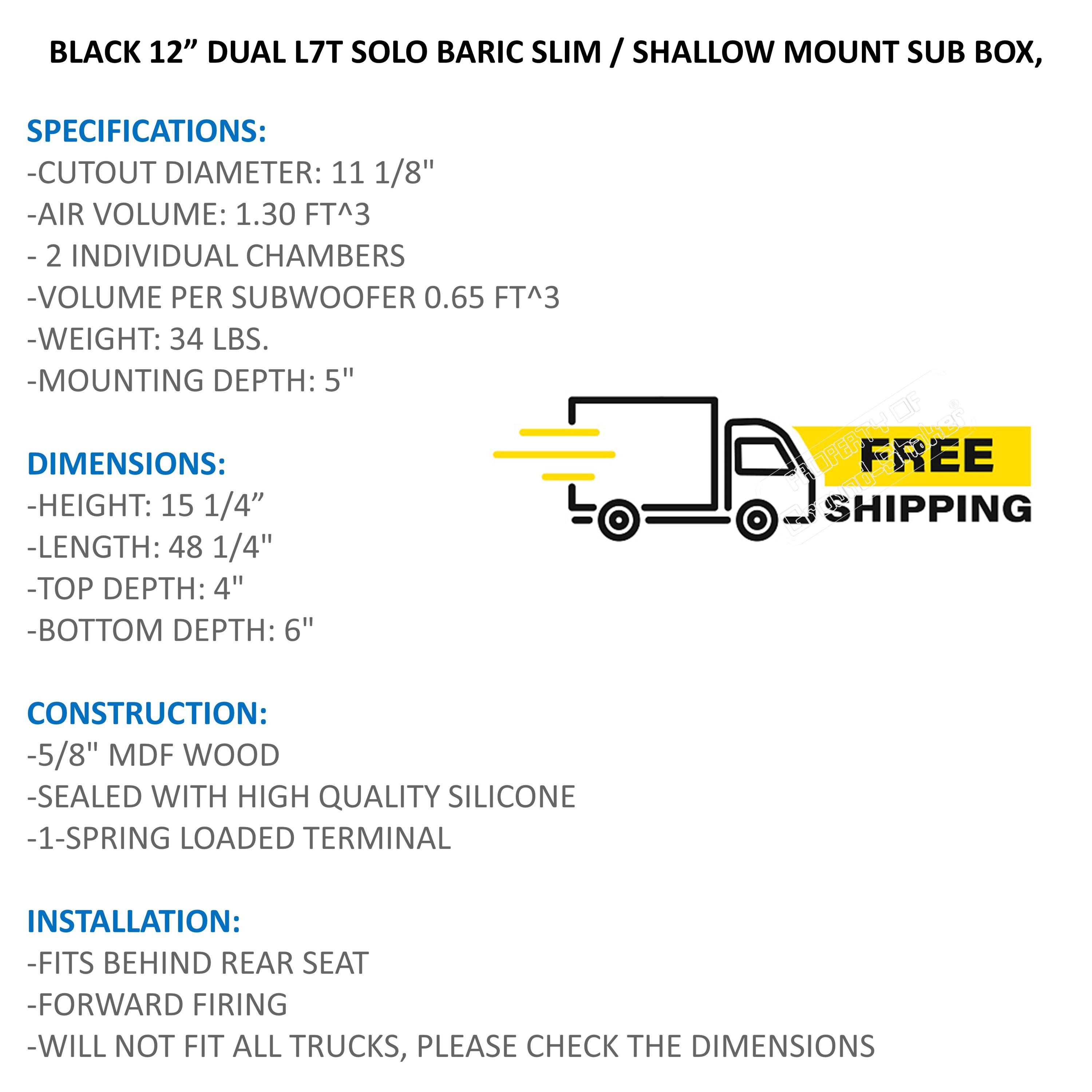 12" Dual L7T Sealed Slim Ford F250 1999 - 2007 Sub Box Ground Shaker 12 ...