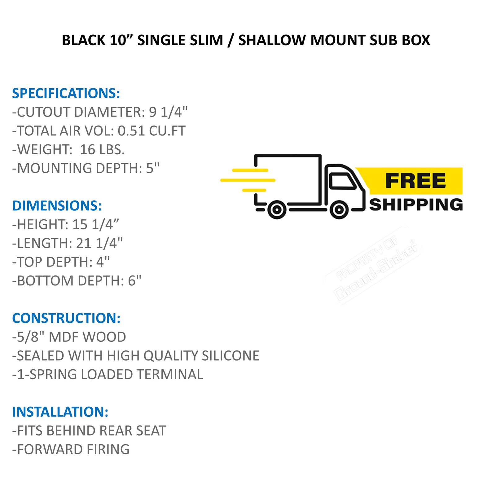 10" Single Sealed Shallow Mount Sub Box Slim Speaker Box Subwoofer ...