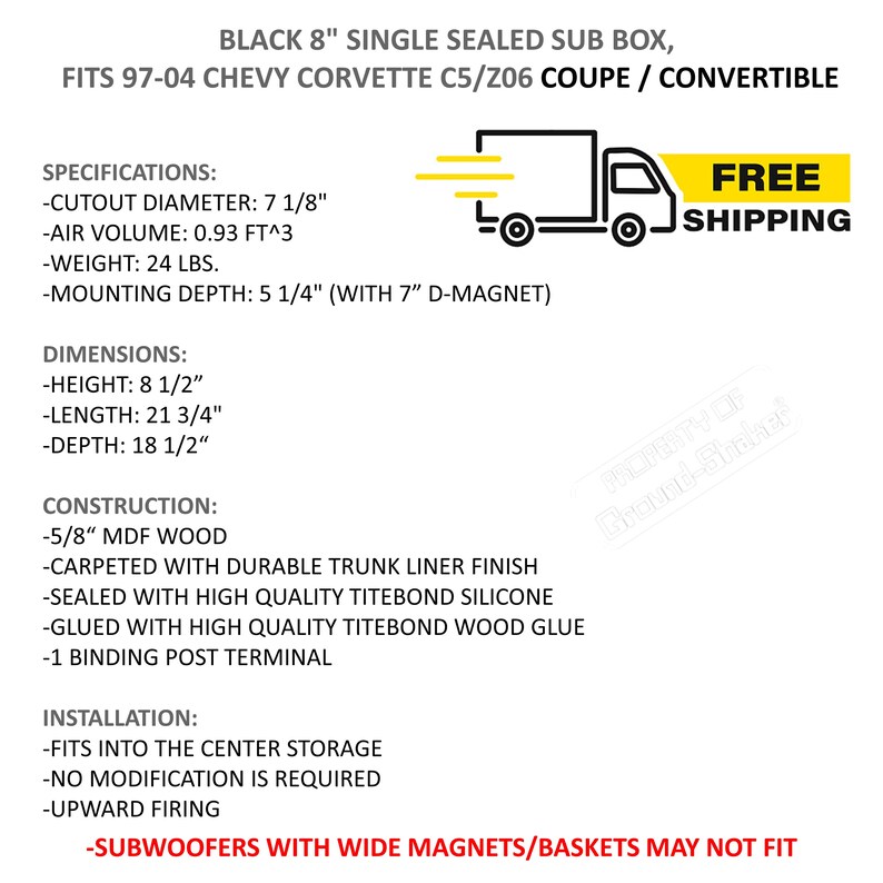 Chevy Corvette C5 / Z06 8 Sub Box Car Audio Speaker Box Subwoofer ...