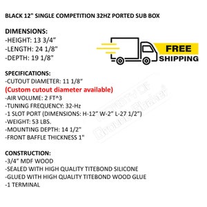 12 Single Ported / Vented Sub Box Subwoofer Enclosure Speaker Box 32hz ...