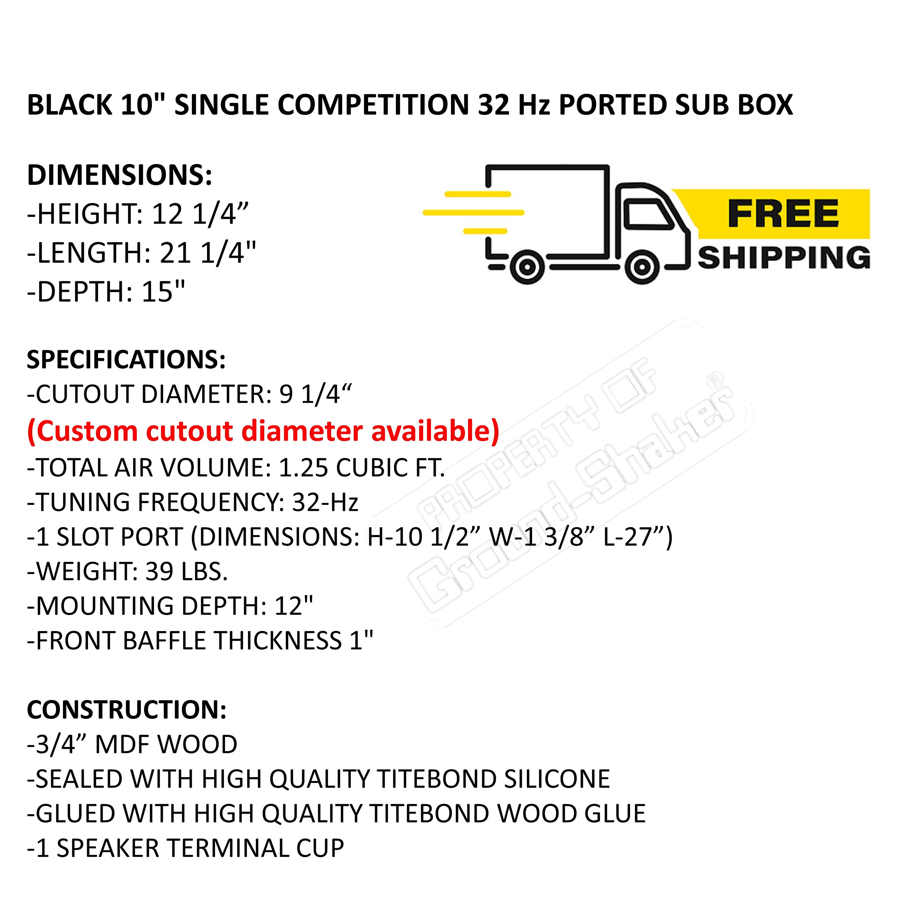 10 Sub Box 32hz Single Vented Ported Subwoofer Enclosure Ground Shaker ...