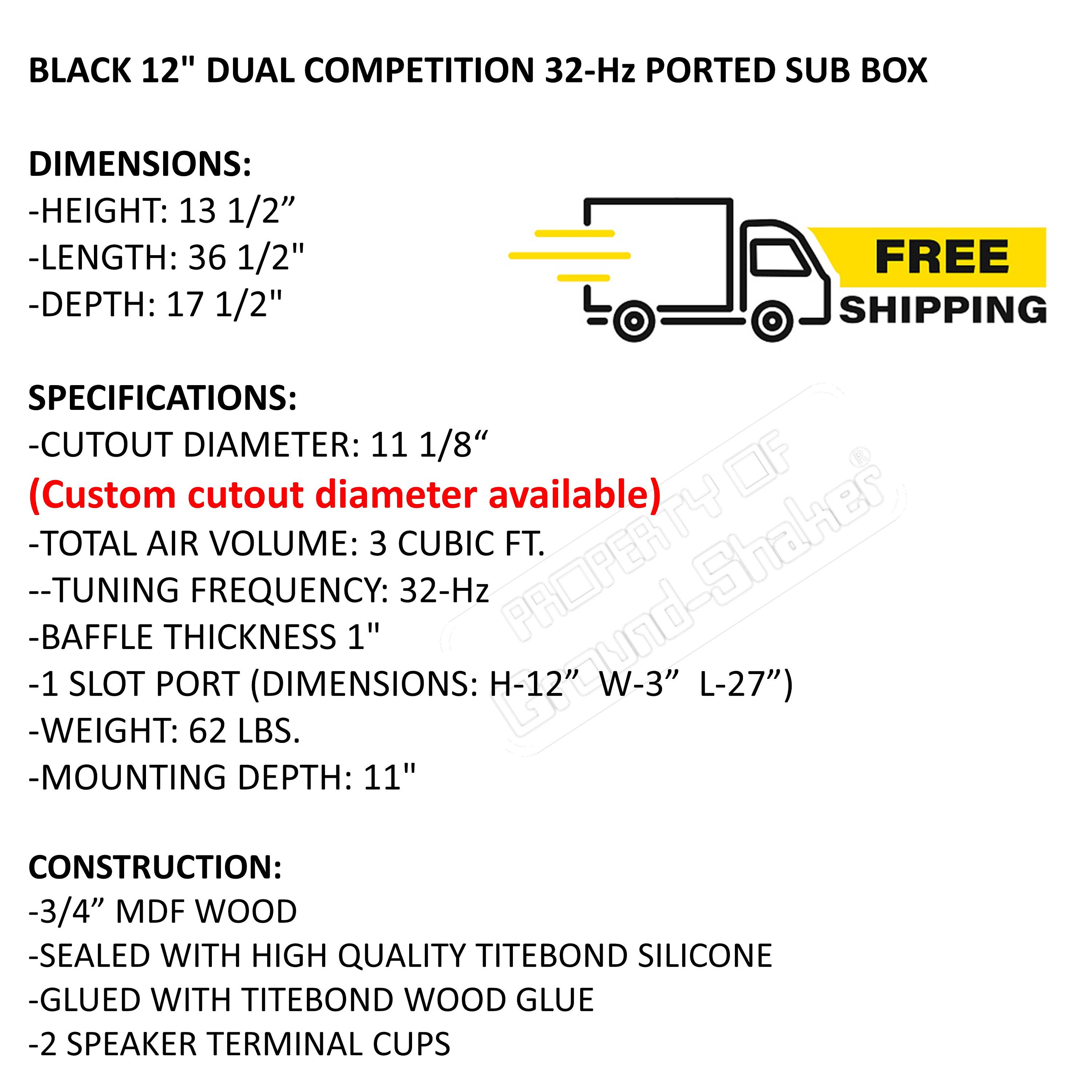 12 Sub Box 32hz Dual Ported Vented Subwoofer Enclosure Ground Shaker ...