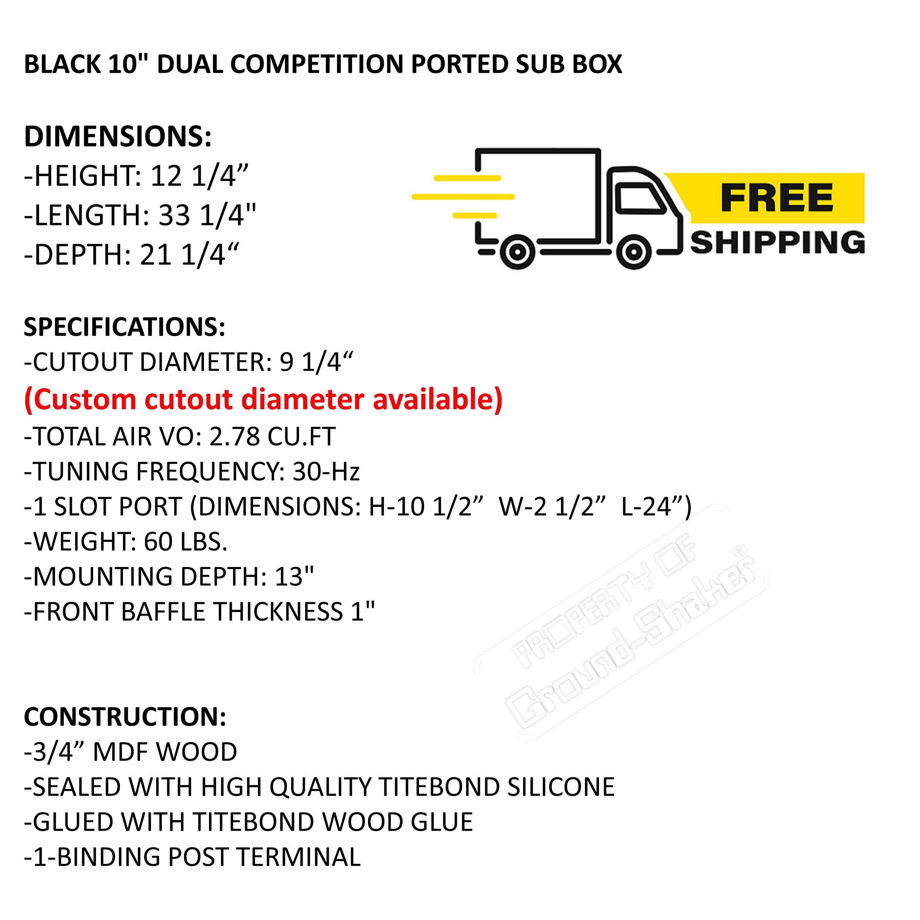 10 Dual Competition Ported Vented Sub Box Dual Subwoofer Enclosure ...