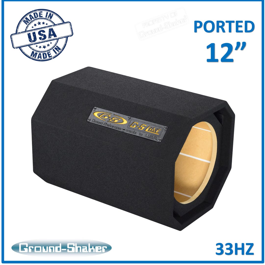 12" Bass Tube Sub Box YELLOW PLAQUE Subwoofer Enclosure Ported / Vented ...