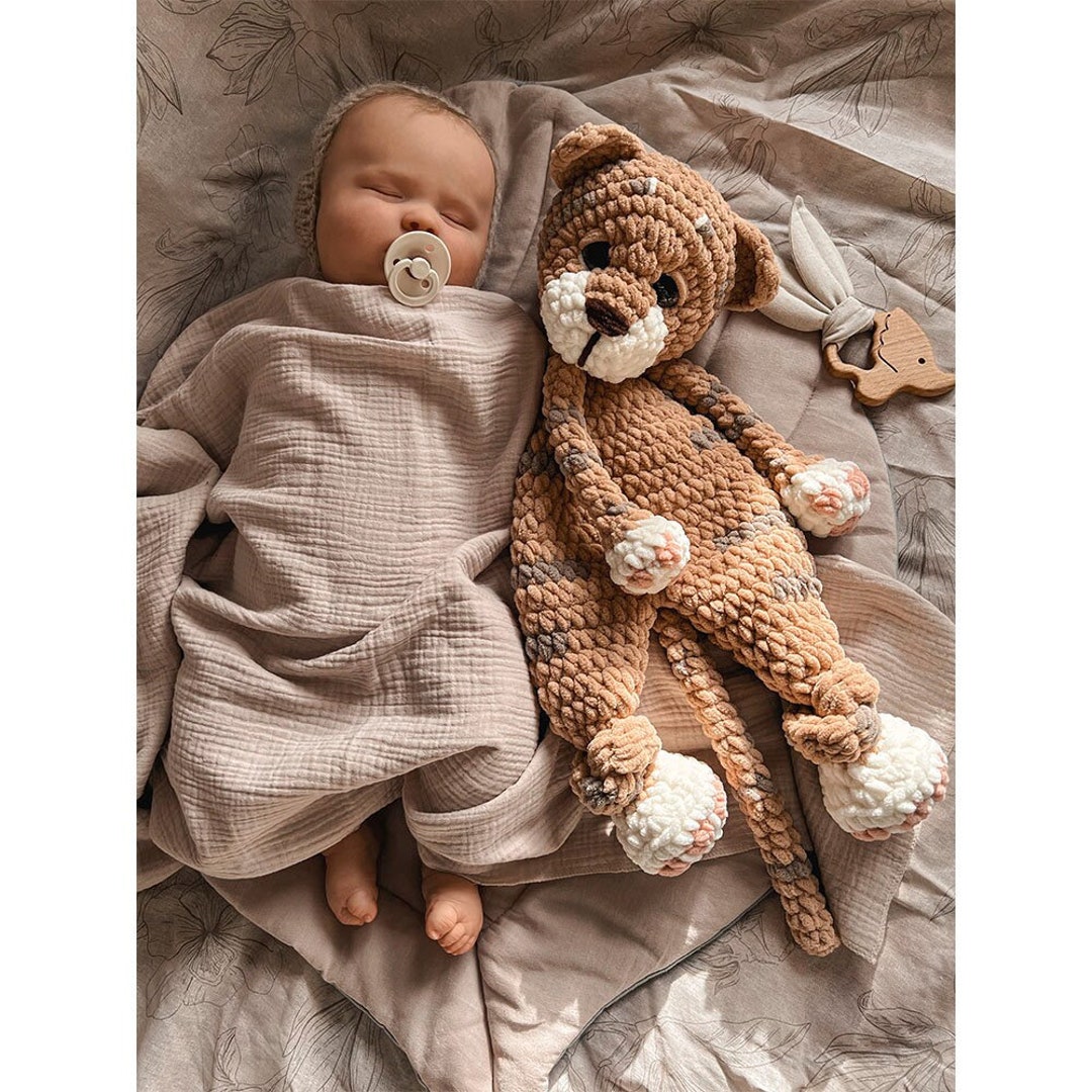 Crochet Tiger Lovey, Soft Snuggler Toy, Stuffed Plush Animal, Baby ...