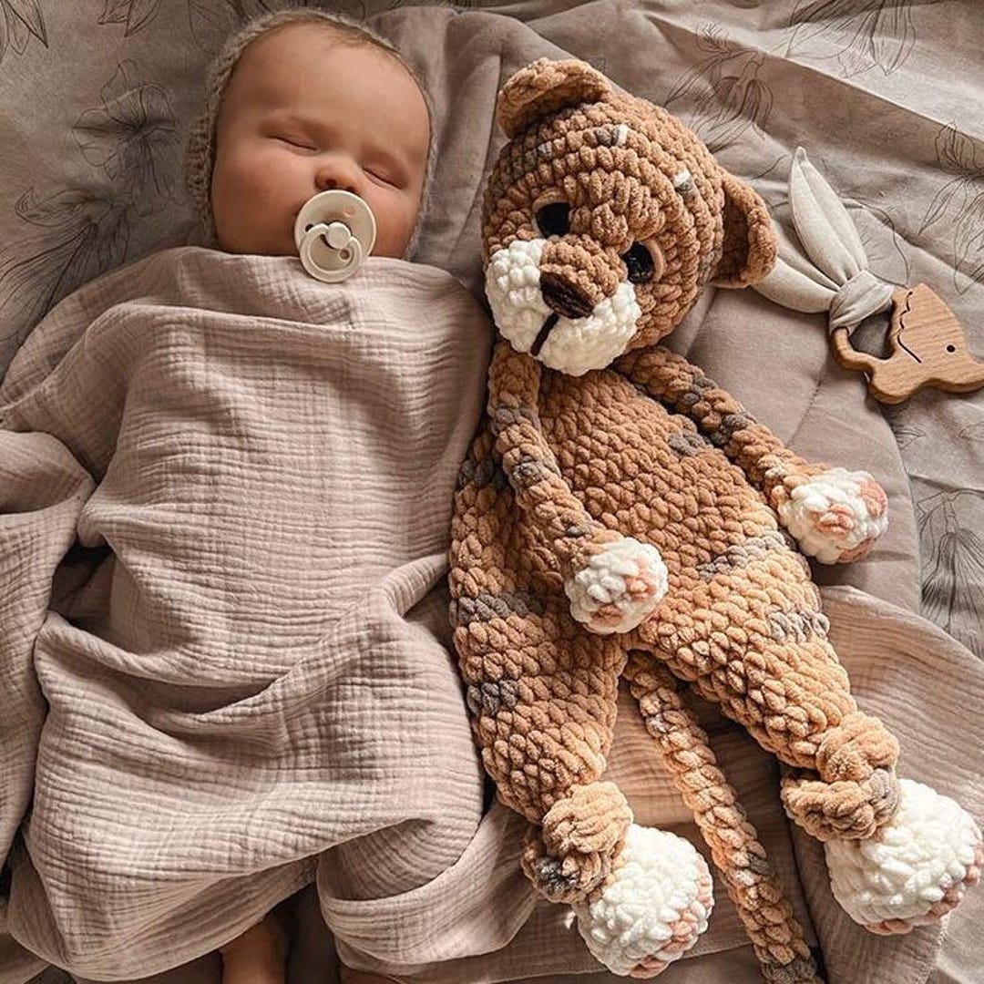 Crochet Tiger Lovey, Soft Snuggler Toy, Stuffed Plush Animal, Baby ...
