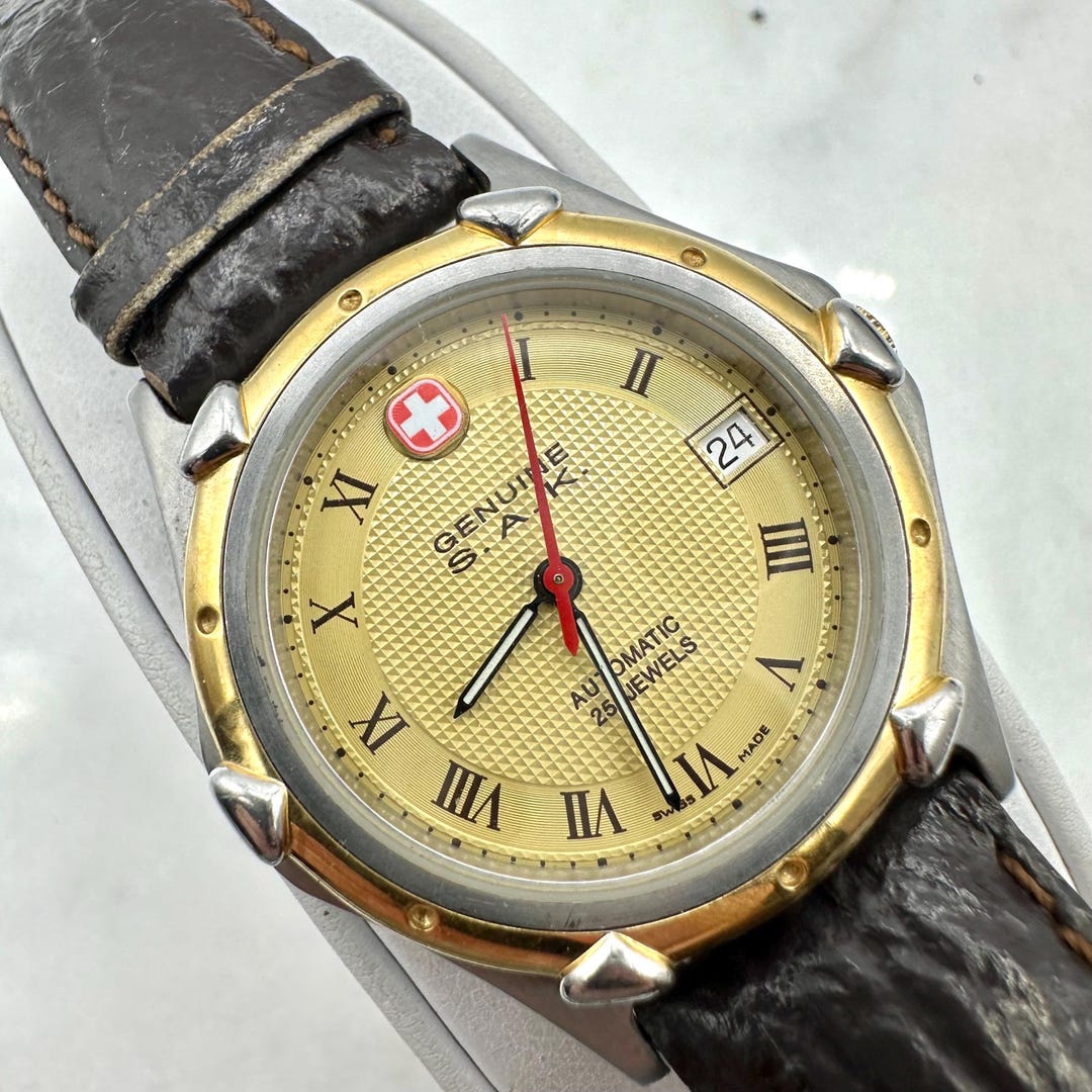 Vintage Men’s Rare S.A.K. Wenger Automatic 25 Jewels Gold / Silver Tone ...