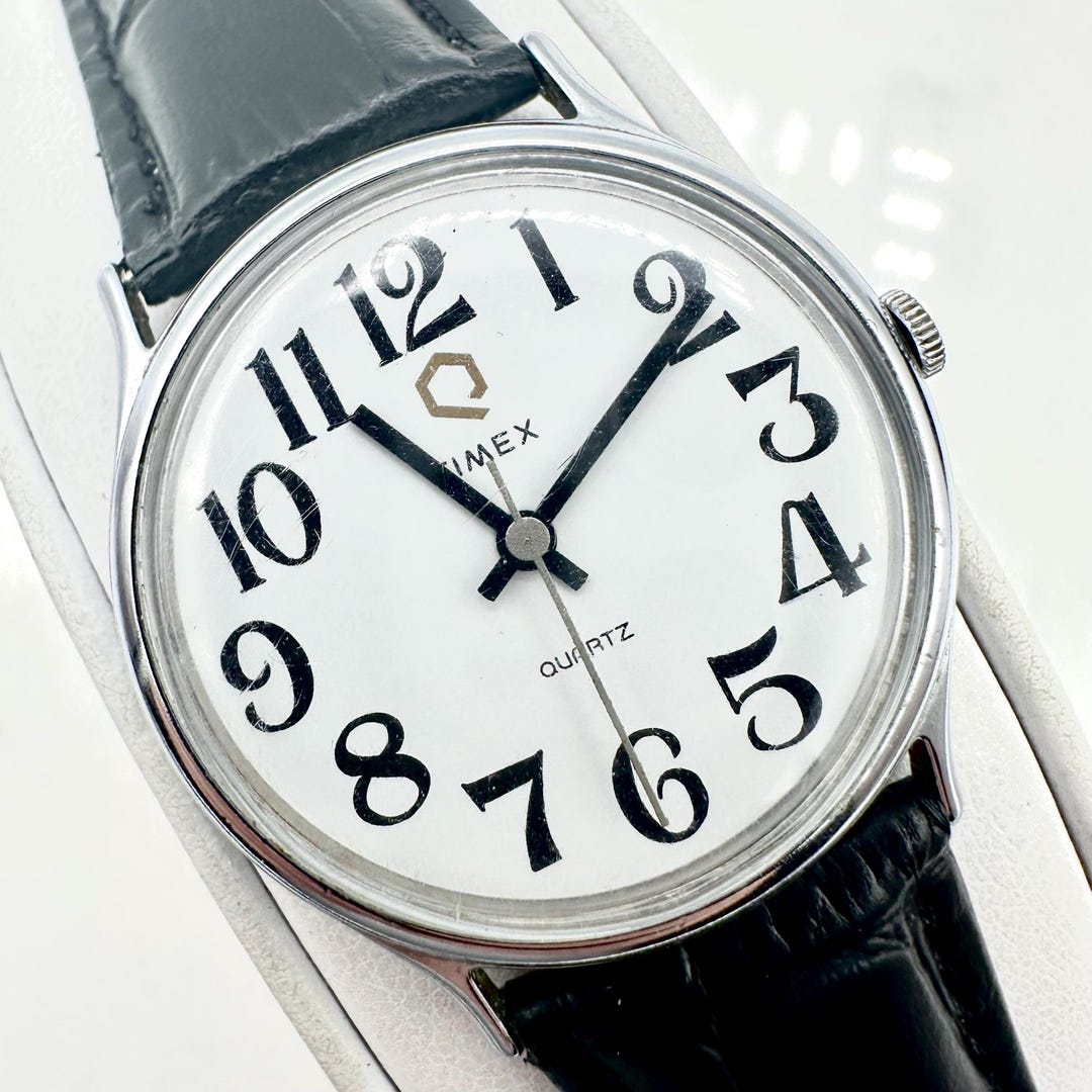 Vintage Timex Q Quartz Mens Watch M Cell Silver Tone 33mm Case, Easy ...