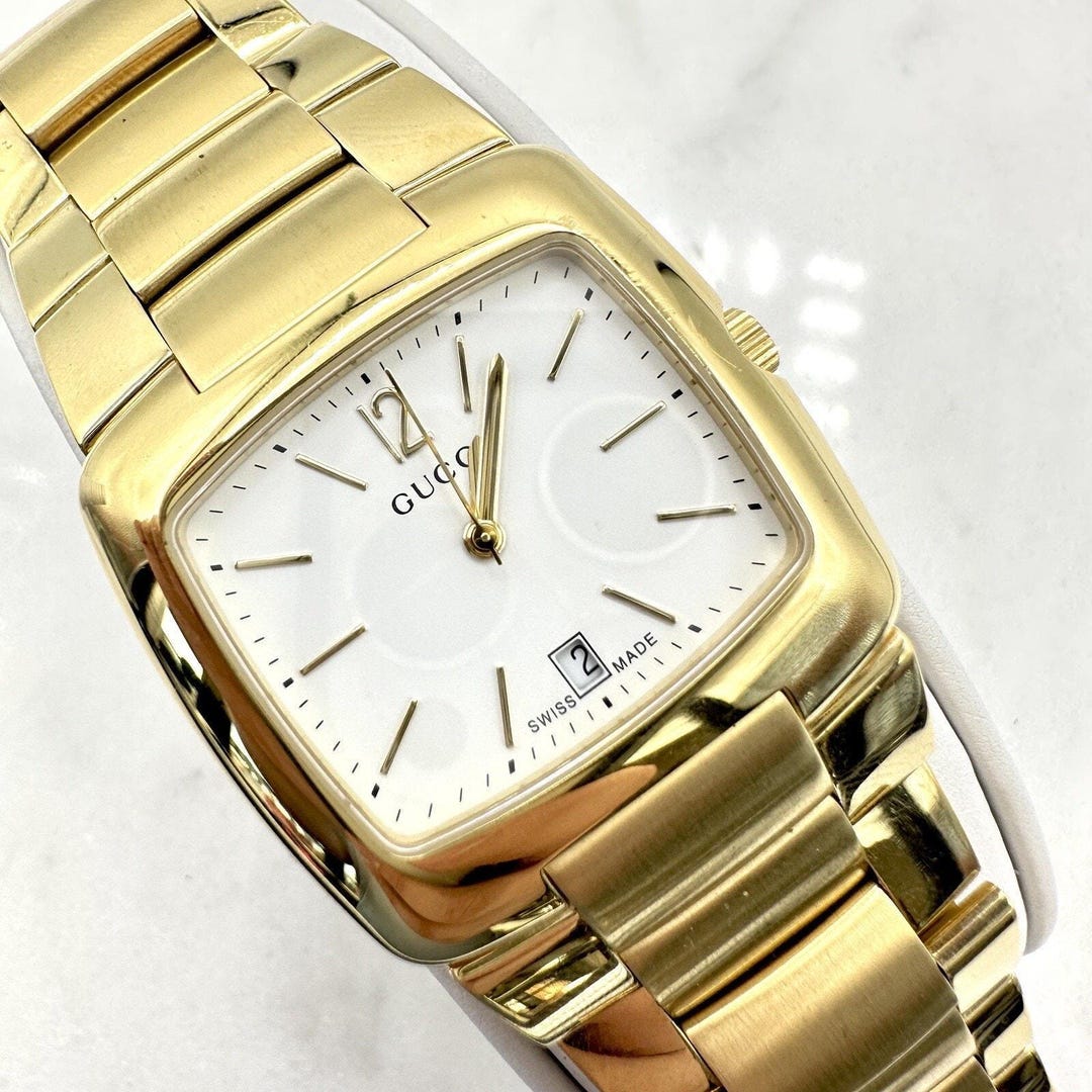 GUCCI 8500M Date 35mm Stainless Steel Gold Watch White Dial, New ...
