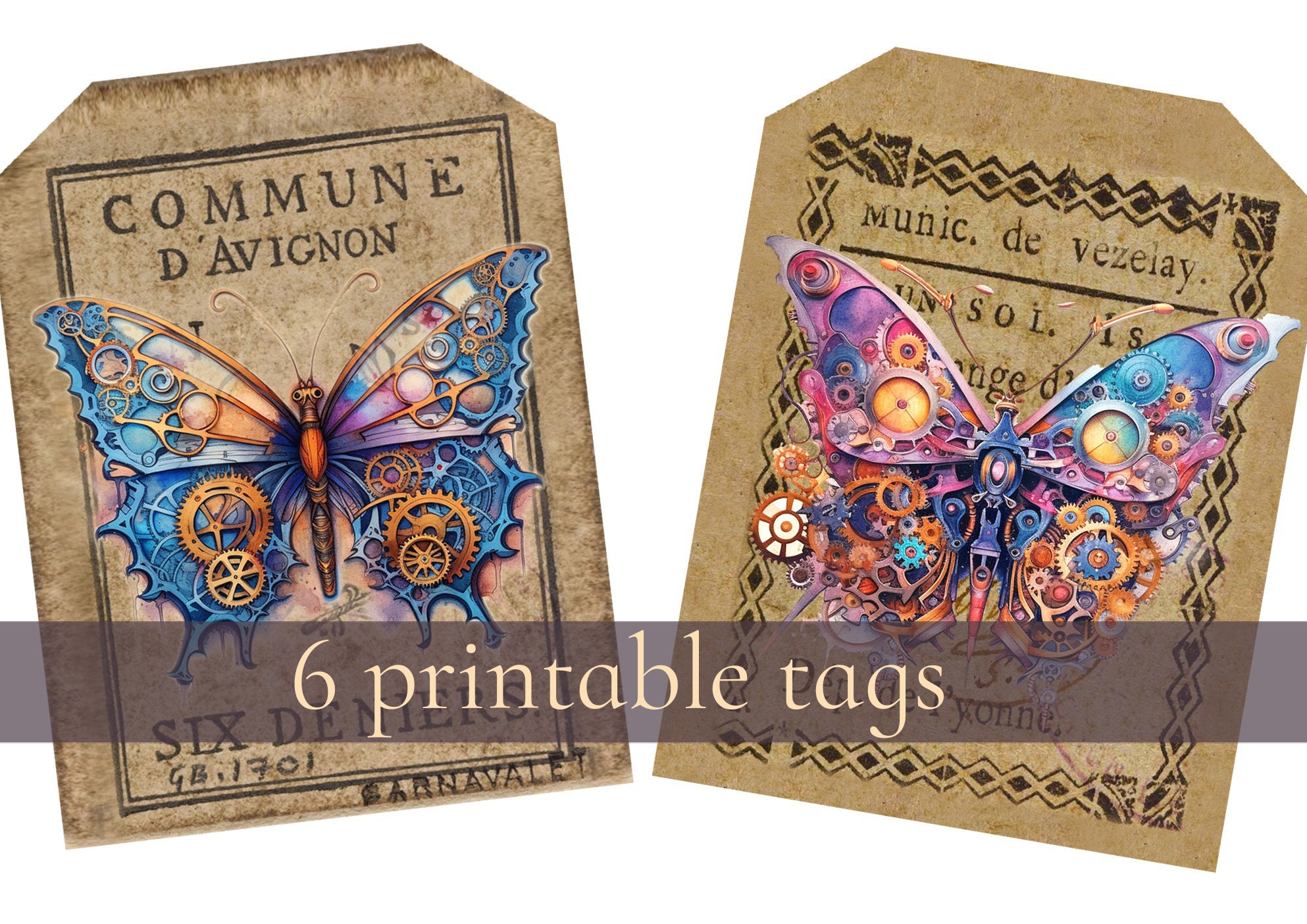 Printable Vintage Steampunk Butterfly Tags Shabby Digital - Etsy