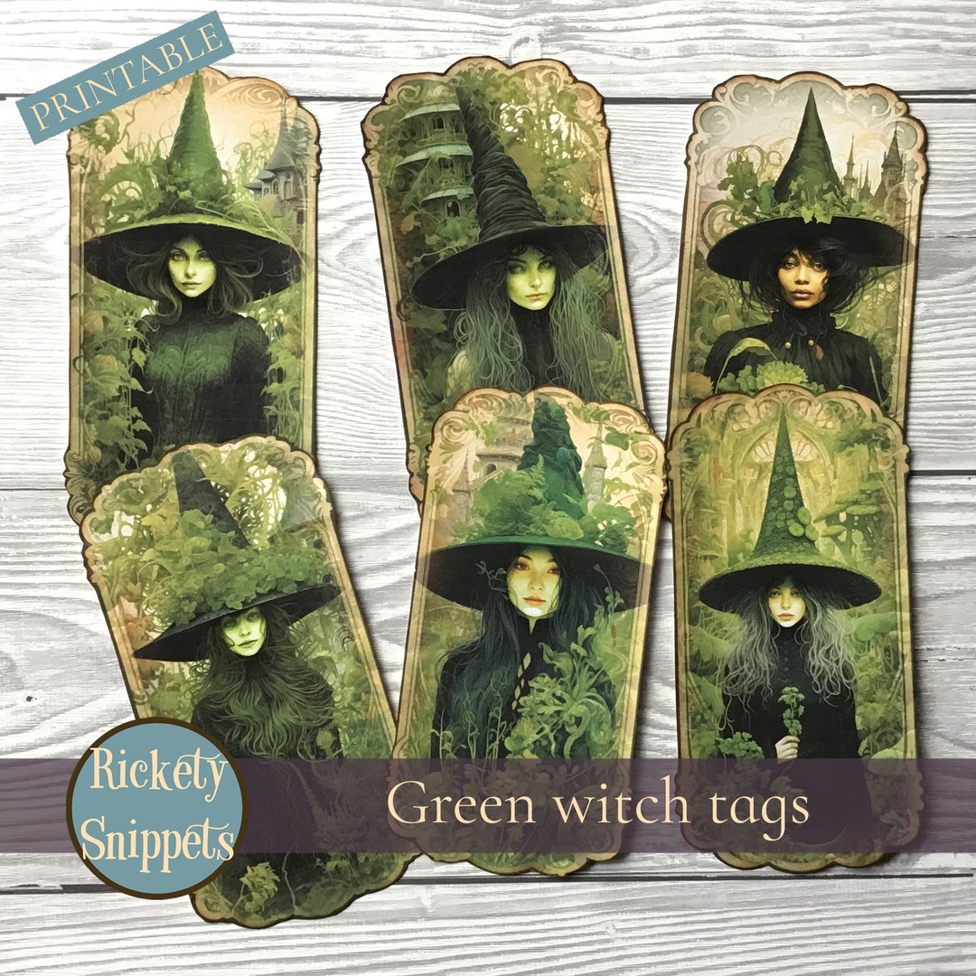 Printable Green Witch Tags | Vintage Grimoire | Shabby Digital Ephemera ...