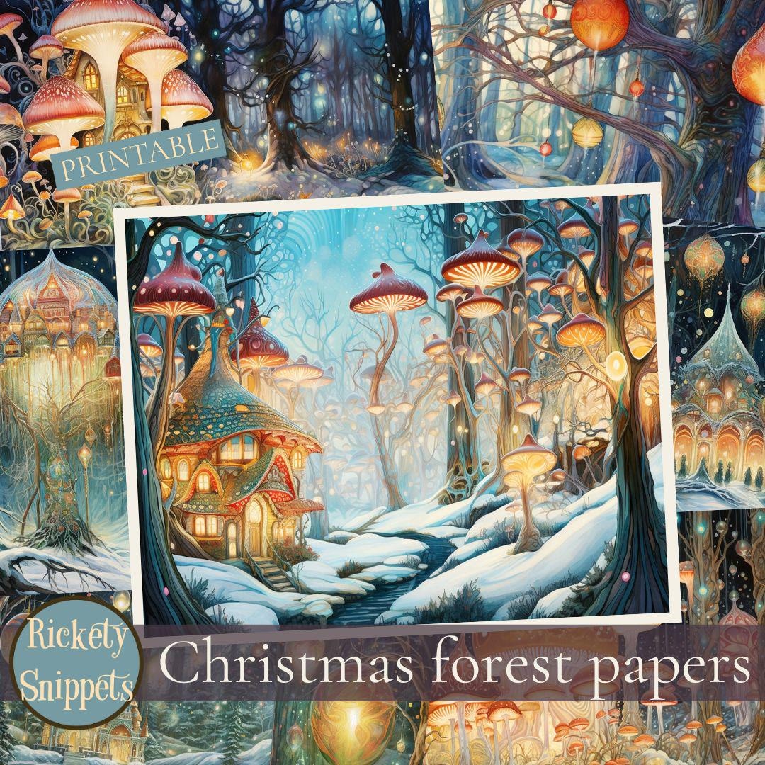 Christmas Forest Printable Scrapbooking Papers, Christmas Junk Journal ...