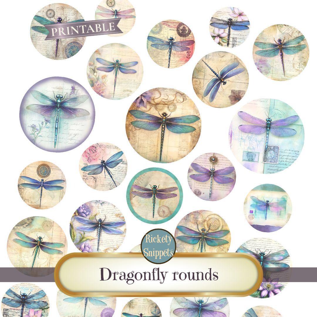 Dragonfly Ephemera Circle Digital Download, Dragonfly Junk Journal Kit ...