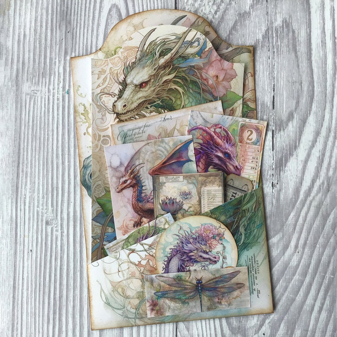 Dragon Junk Journal Pocket Tags, Dragon Scrapbook Pockets, Junk Journal ...