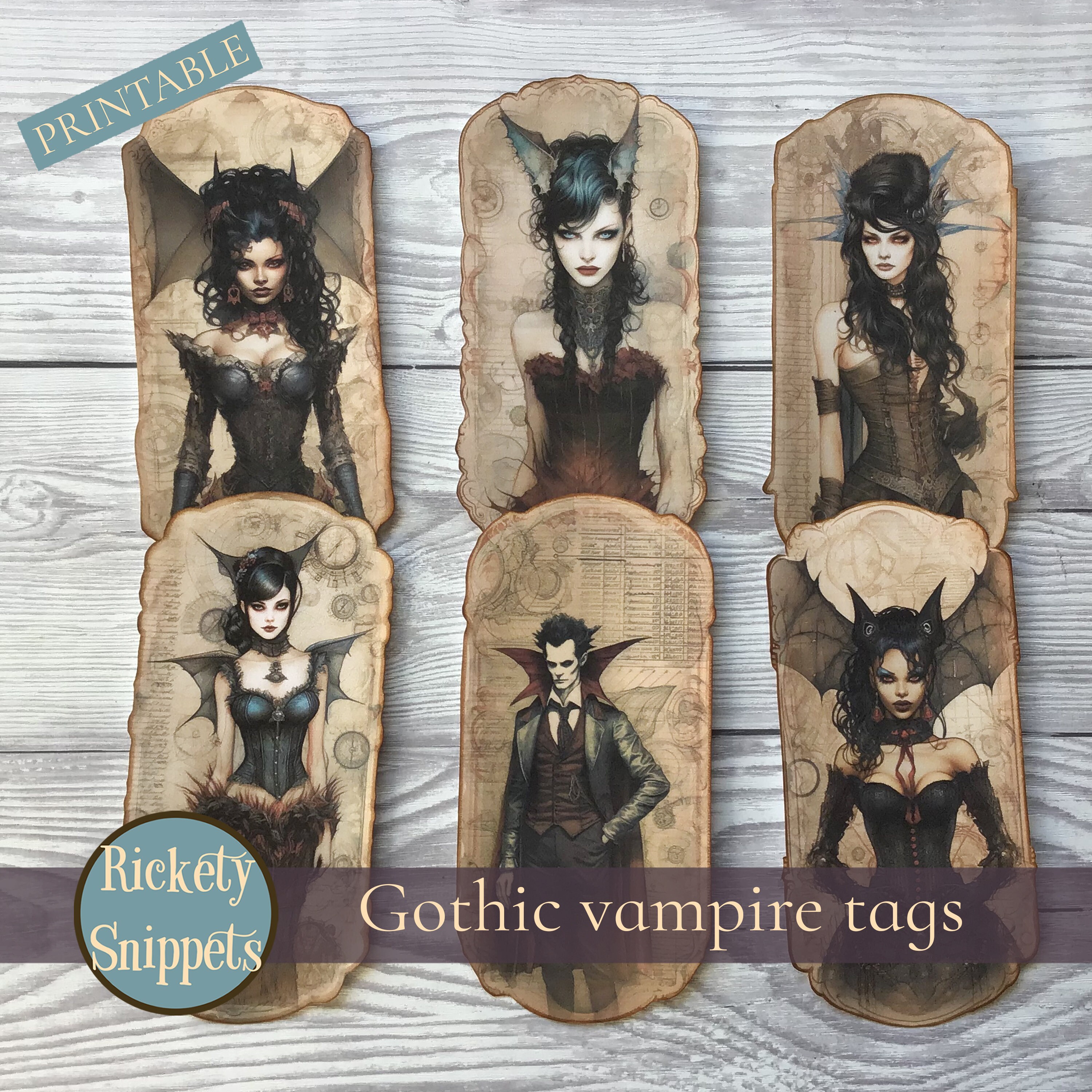 Printable Gothic Vampire Tags Printable Tags for Junk Journal Shabby Digital Ephemera Grungy ...