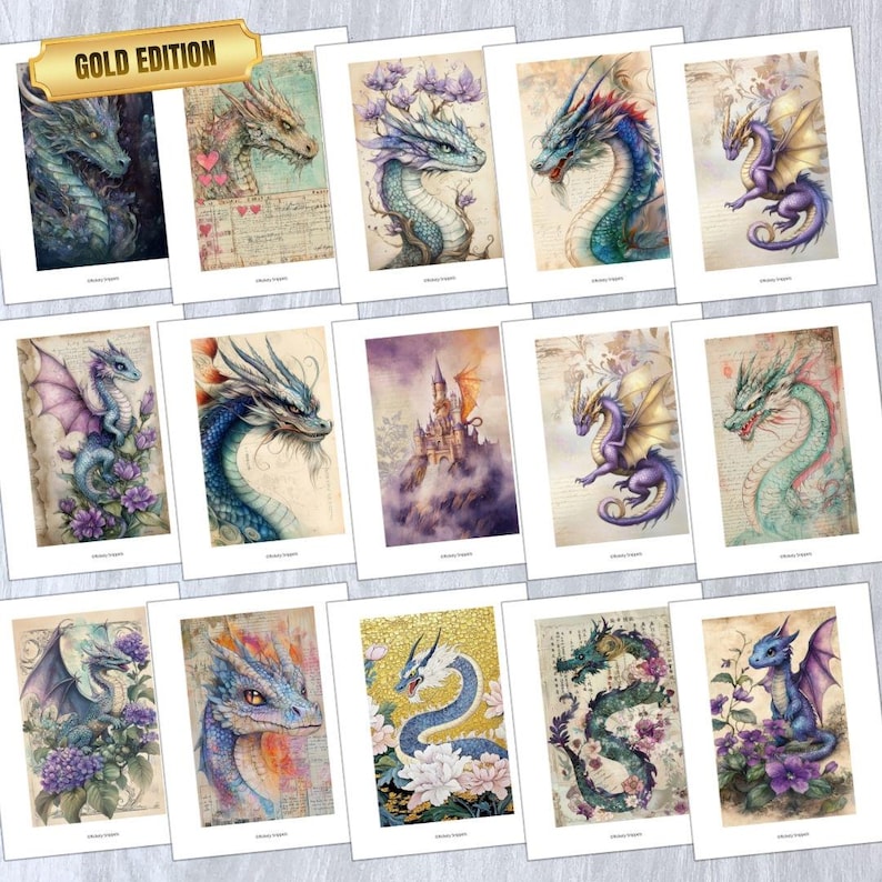 Dragon Junk Journal Printable Kit, Gold Edition, Dragon Junk Journal ...