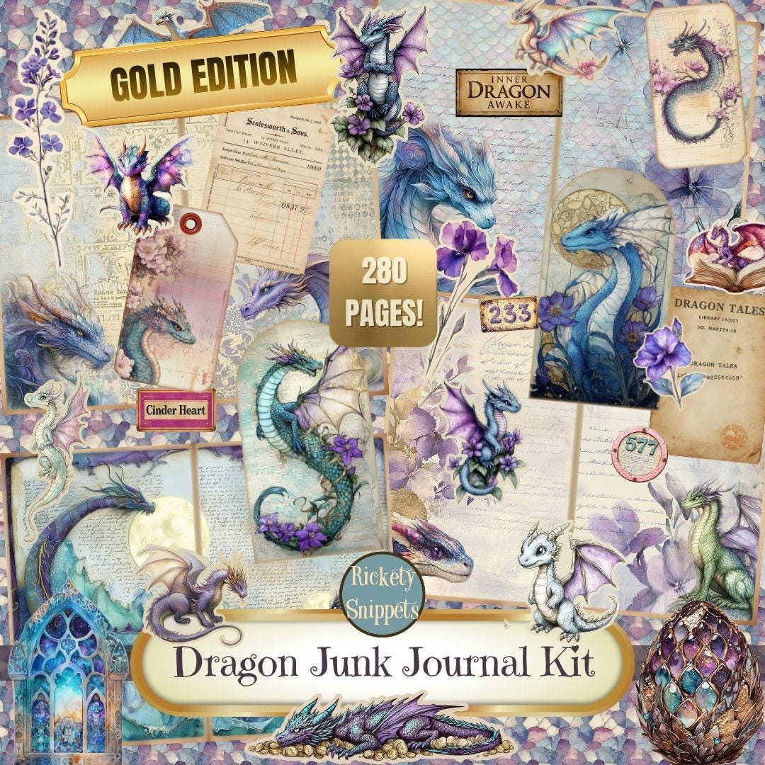 Dragon Junk Journal Printable Kit, Gold Edition, Dragon Junk Journal ...