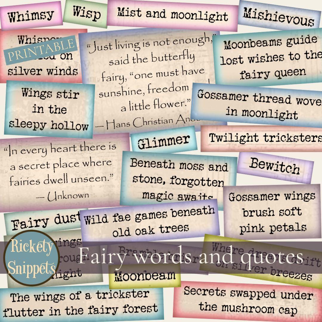 Fairy Words and Quotes, Printable Fairy Ephemera Words, Digital Junk ...