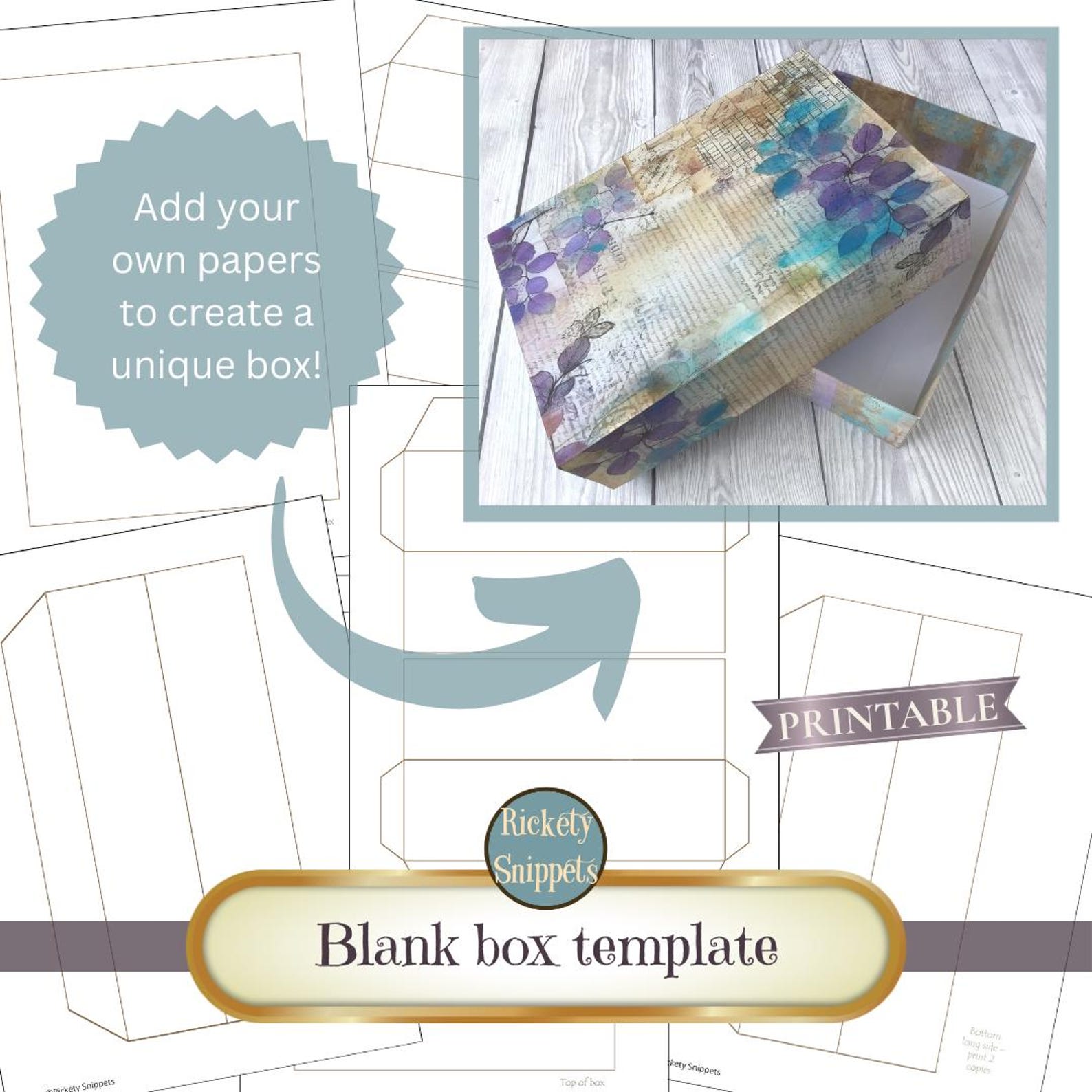 Printable Box Template, Junk Journal Printables, Ephemera Box, Blank ...