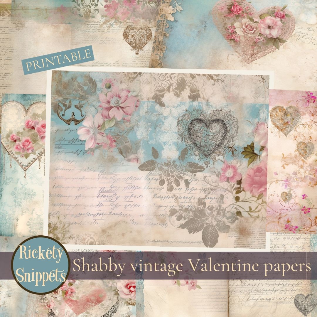 Shabby Valentine Papers | Junk Journal Printables | Valentine Scrapbook ...