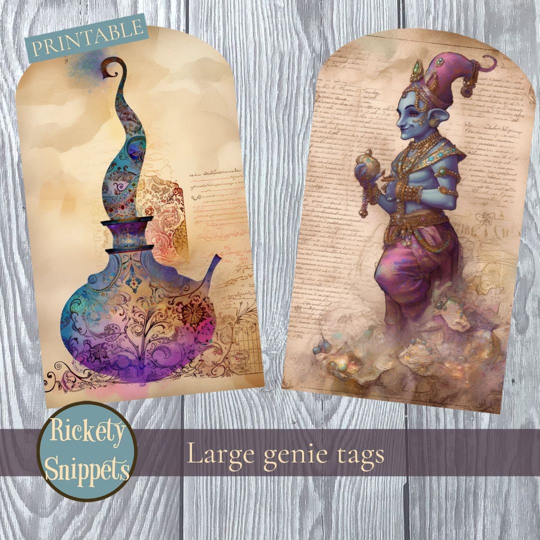Genie Tags Printable | Magical Scrapbook Ephemera | Instant Download ...