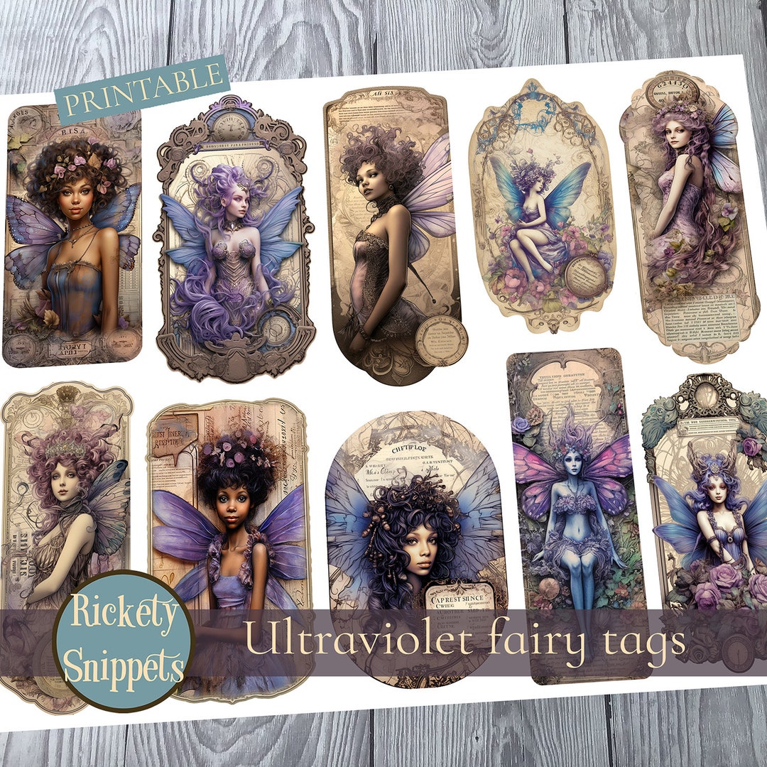 Printable Purple Fairy Tags Junk Journaling Cards Shabby Digital ...