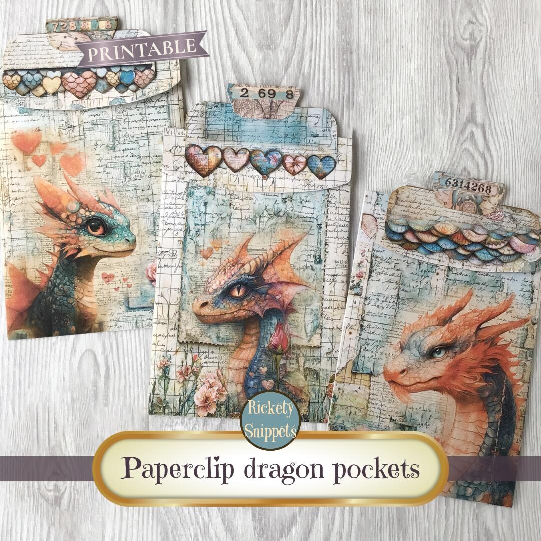 Dragon Printable Junk Journal Pockets Kit, Envelope Pocket, Dragon ...