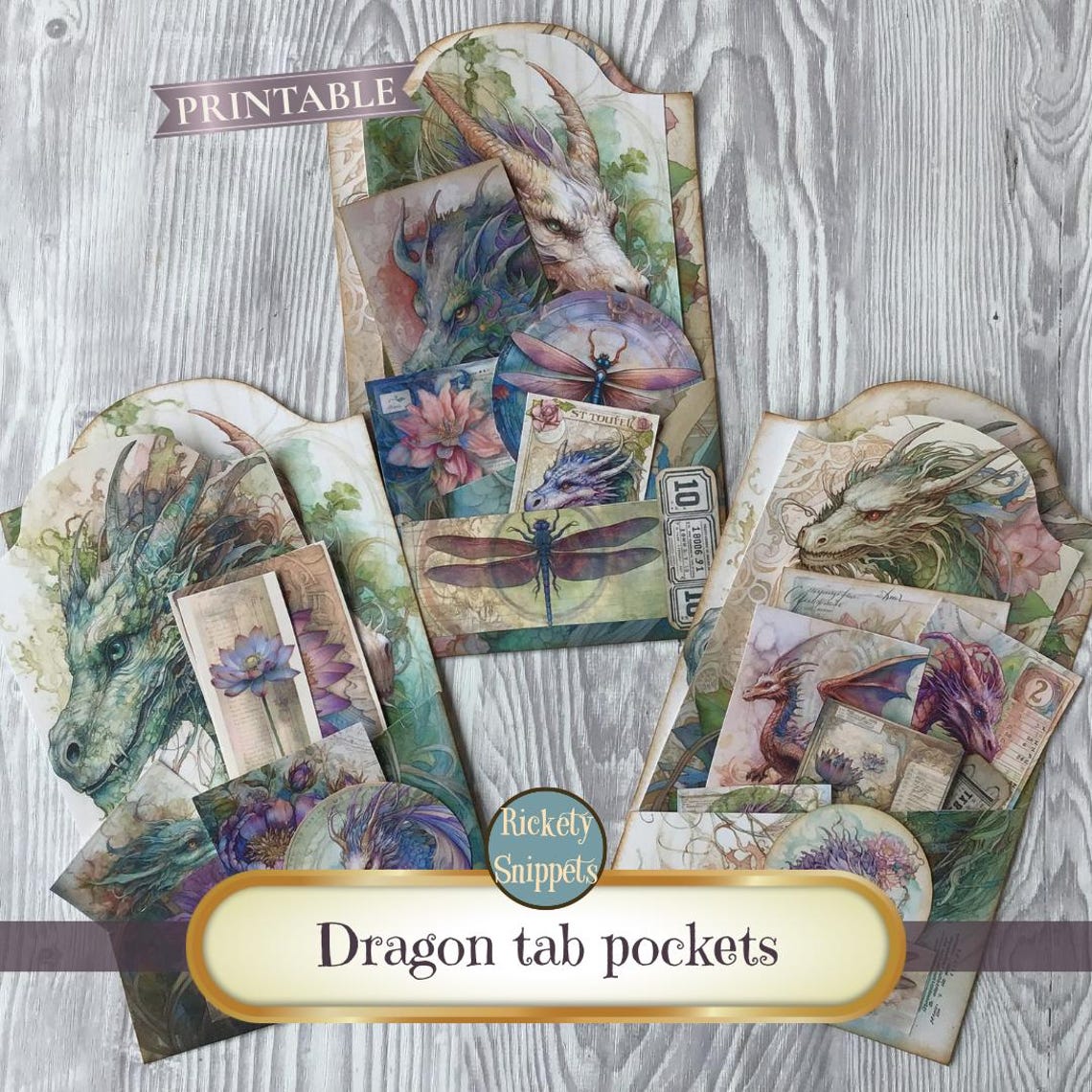 Dragon Junk Journal Pocket Tags, Dragon Scrapbook Pockets, Junk Journal ...