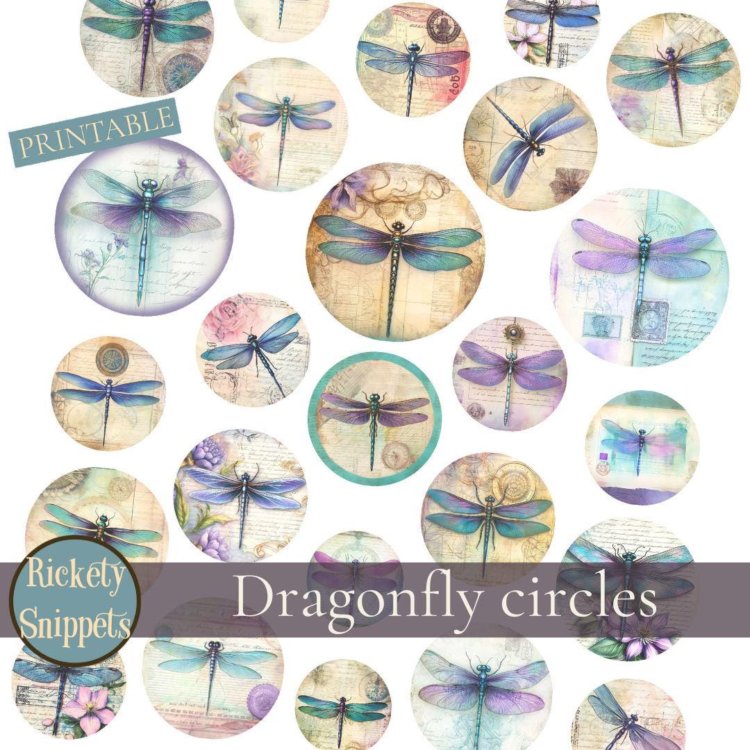 Dragonfly Ephemera Circle Digital Download, Dragonfly Junk Journal Kit ...