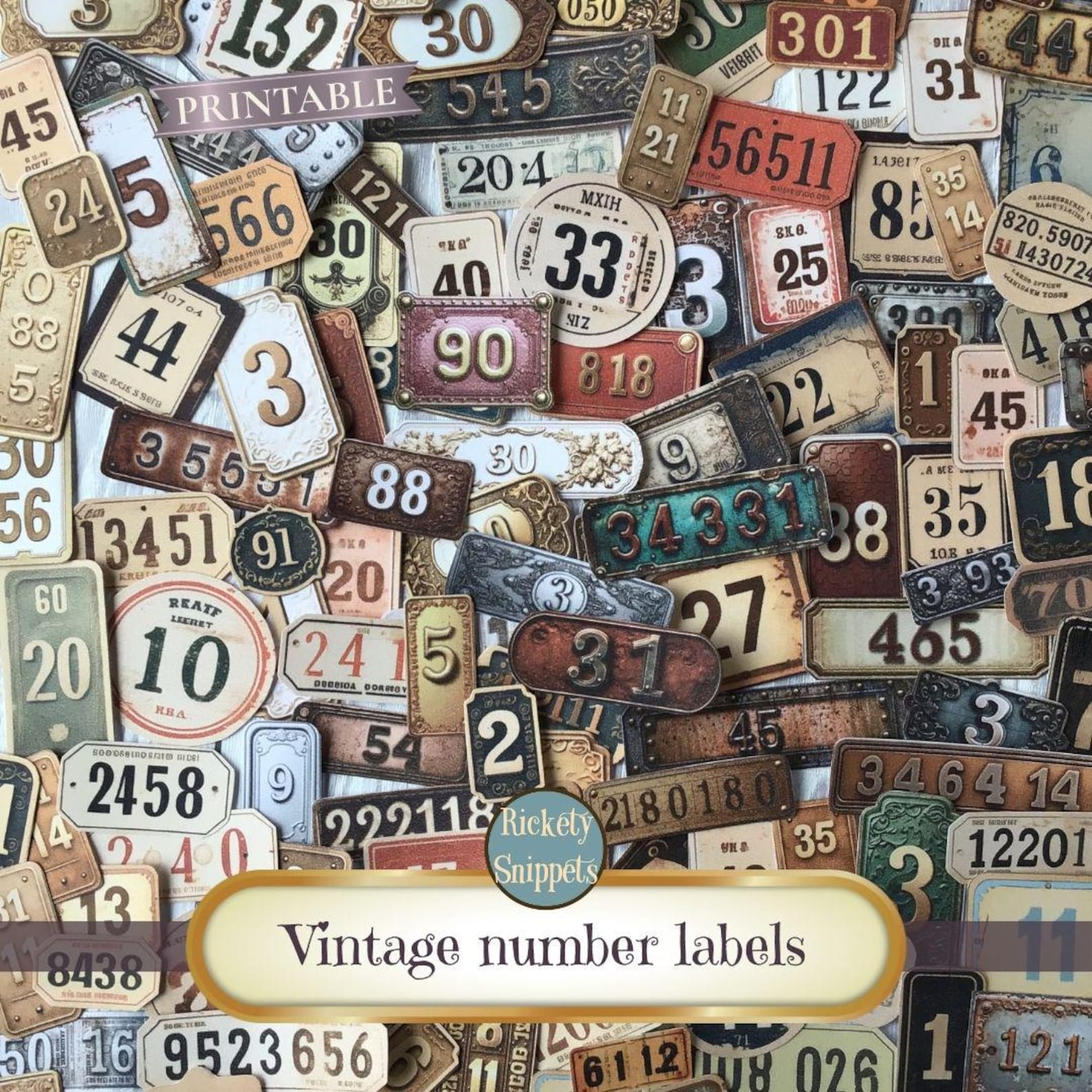 Vintage Numbers, Digital Vintage Labels, Printable Numbers, Digital ...
