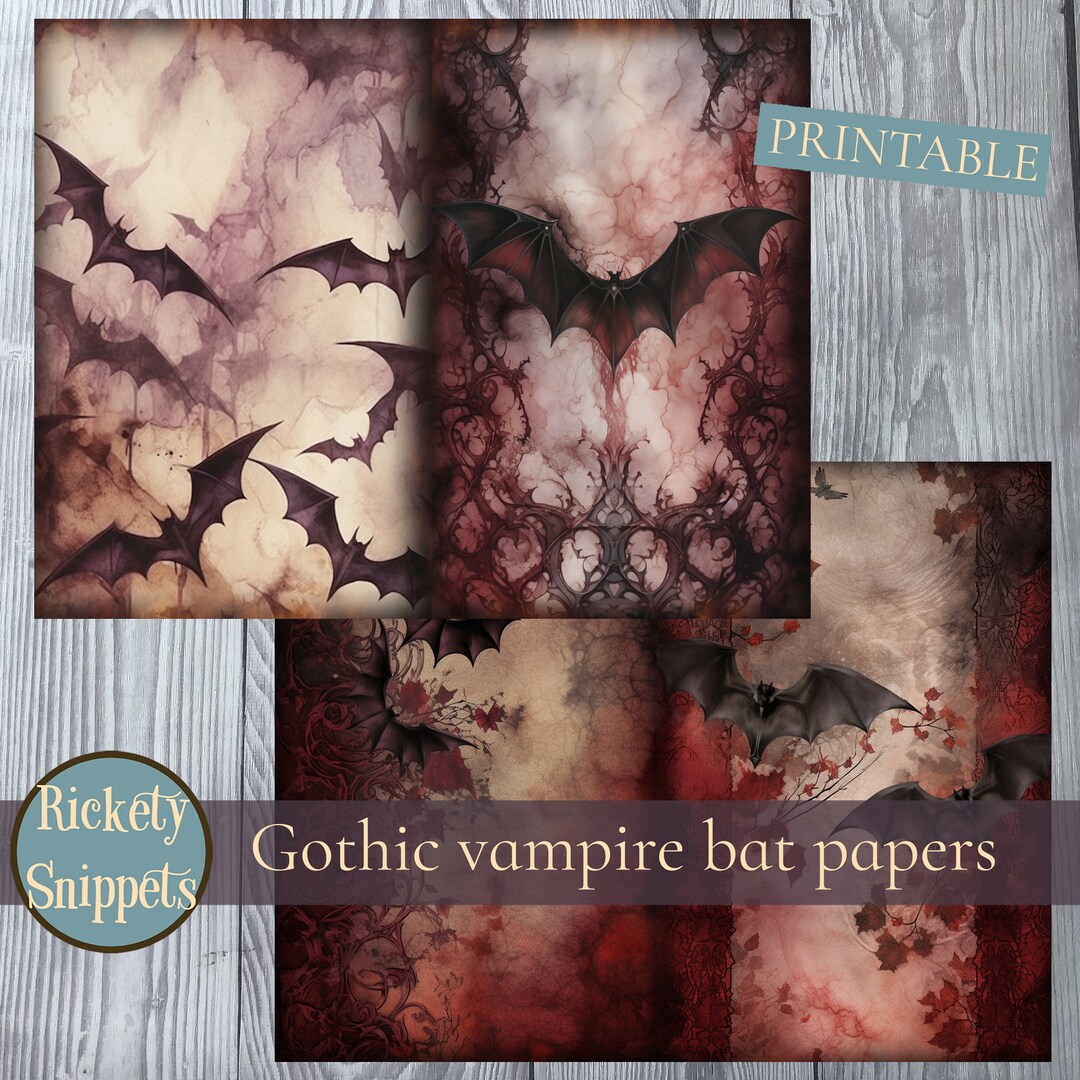 Gothic Vampire Bat Junk Journal Papers | Downloadable Fantasy Halloween ...