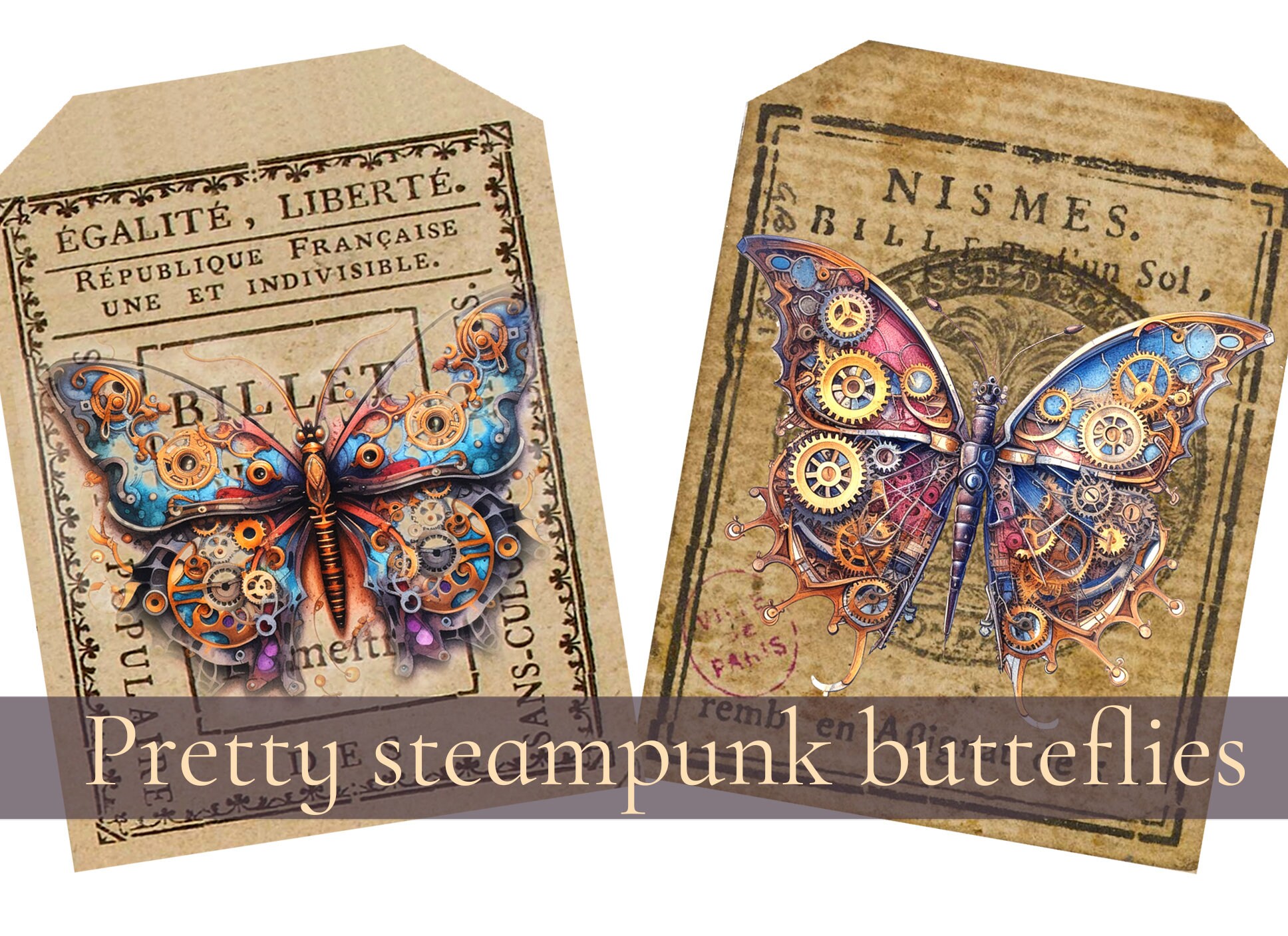 Printable Vintage Steampunk Butterfly Tags Shabby Digital - Etsy
