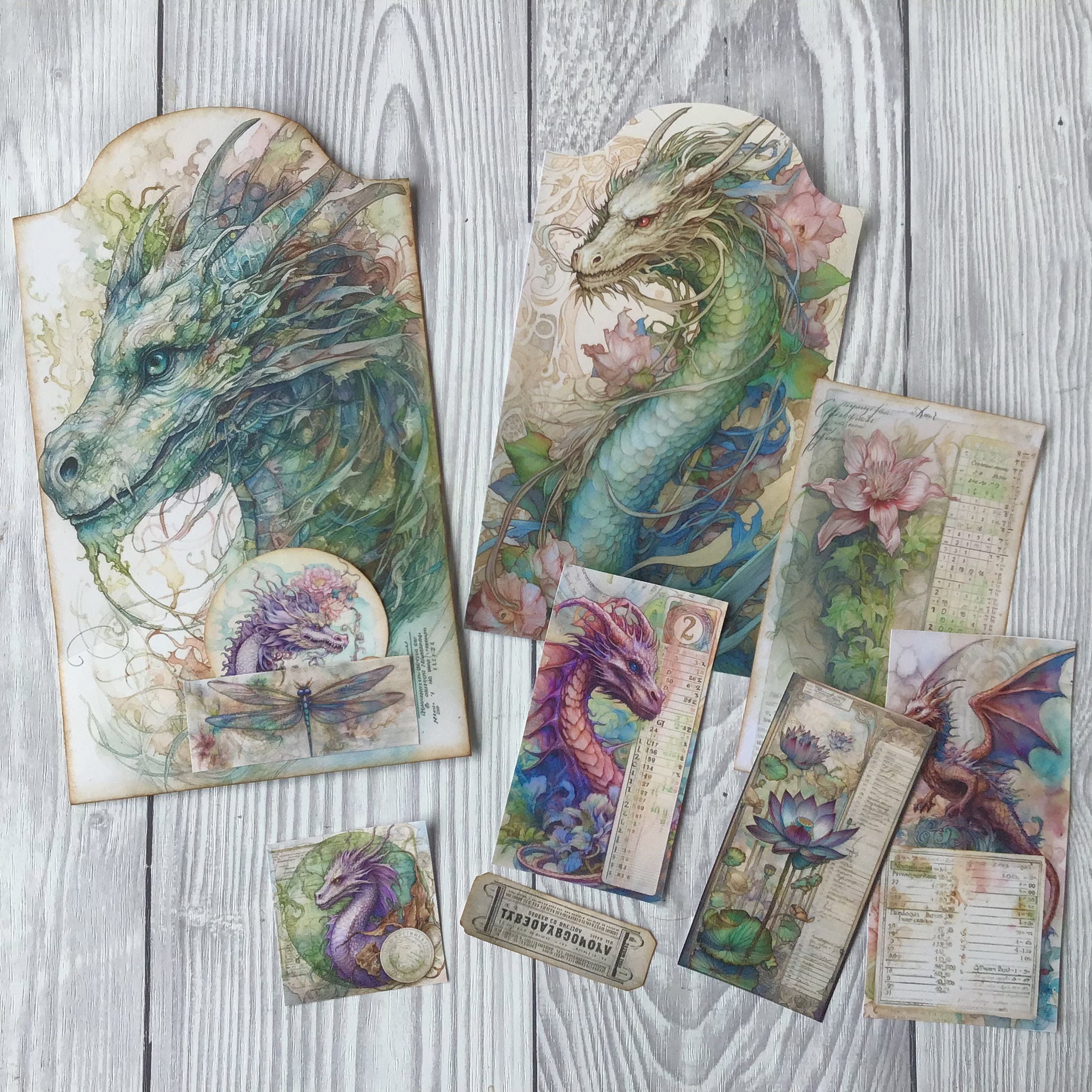 Dragon Junk Journal Pocket Tags, Dragon Scrapbook Pockets, Junk Journal ...