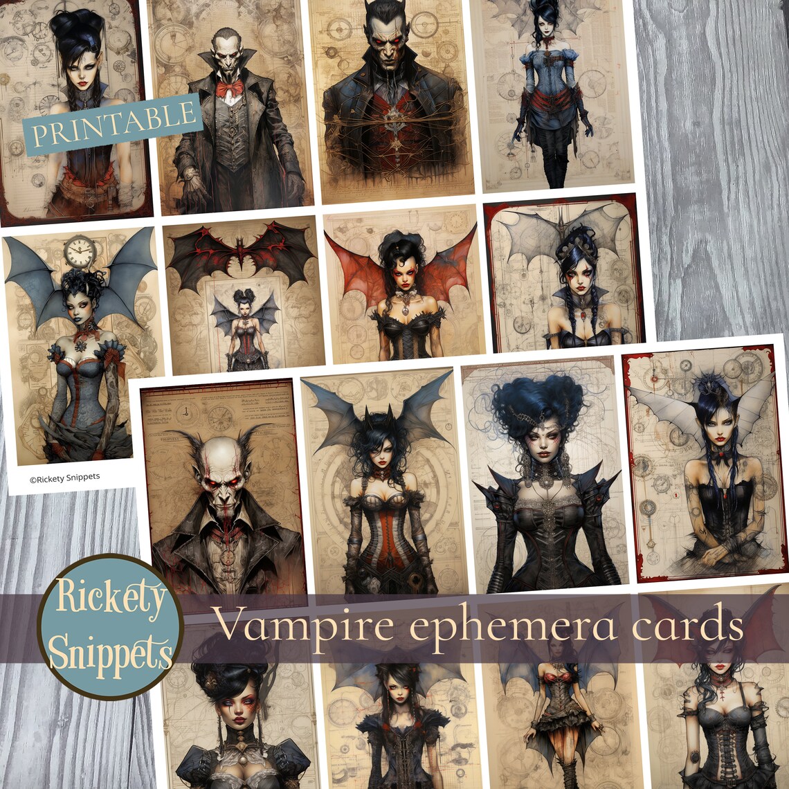 Gothic Vampire Ephemera Add on | Printable Junk Journal Ephemera Cards ...