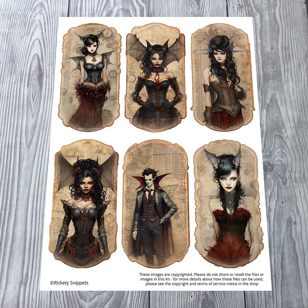 Printable Gothic Vampire Tags Printable Tags for Junk Journal Shabby Digital Ephemera Grungy ...