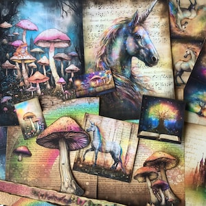 Printable Unicorn Folio Kit | Shabby Junk Journal With Fantasy Ephemera ...