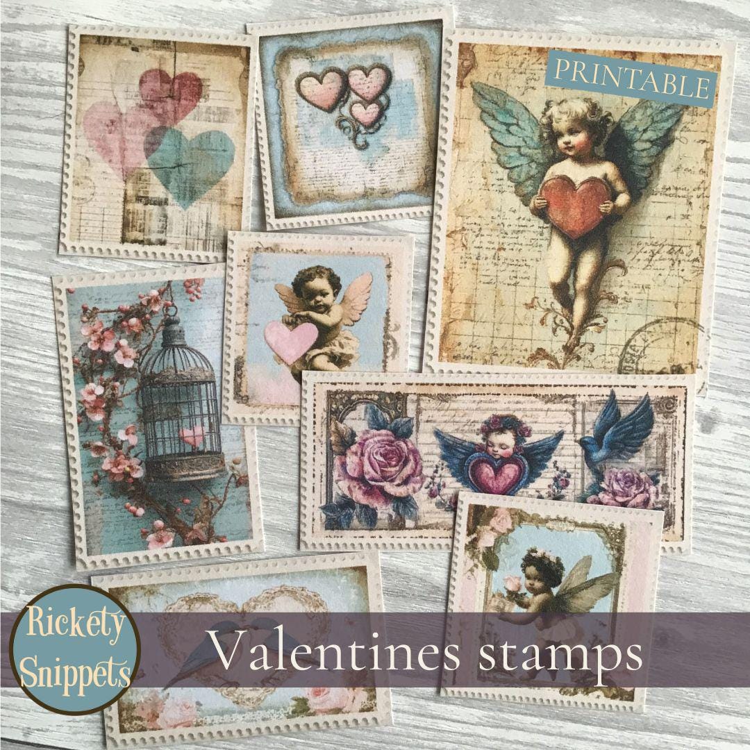 Printable Valentines Stamps, Printable Stamps, Valentine Ephemera ...