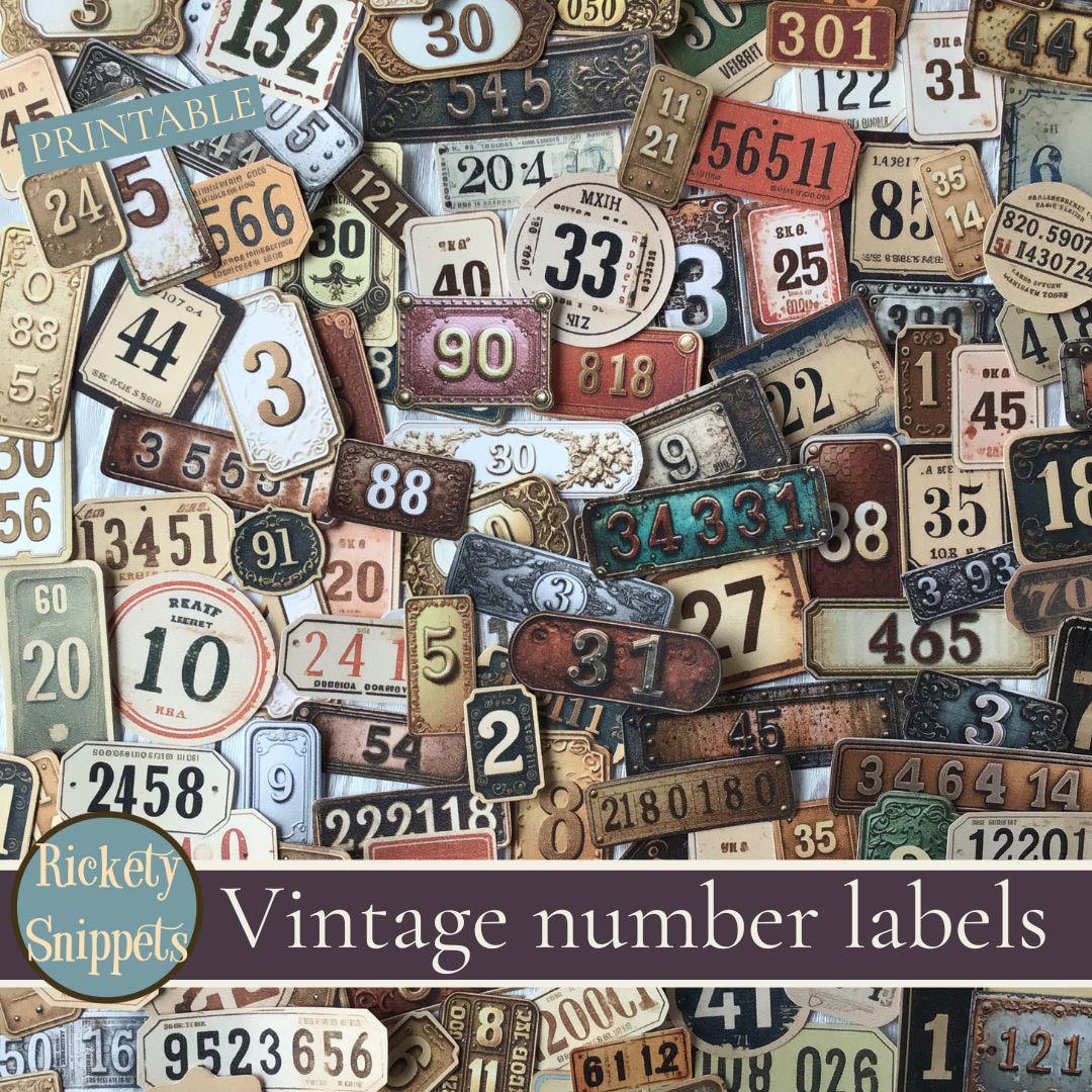 Vintage Numbers, Digital Vintage Labels, Printable Numbers, Digital ...