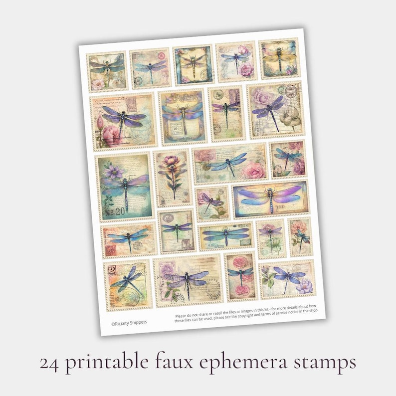 Dragonfly Ephemera Stamps Digital Download, Dragonfly Junk Journal Kit ...