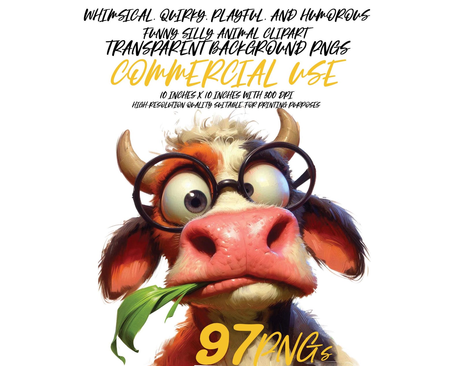 Funny Farm Animals Clipart: Sarcastic, Eccentric Faces (digital ...