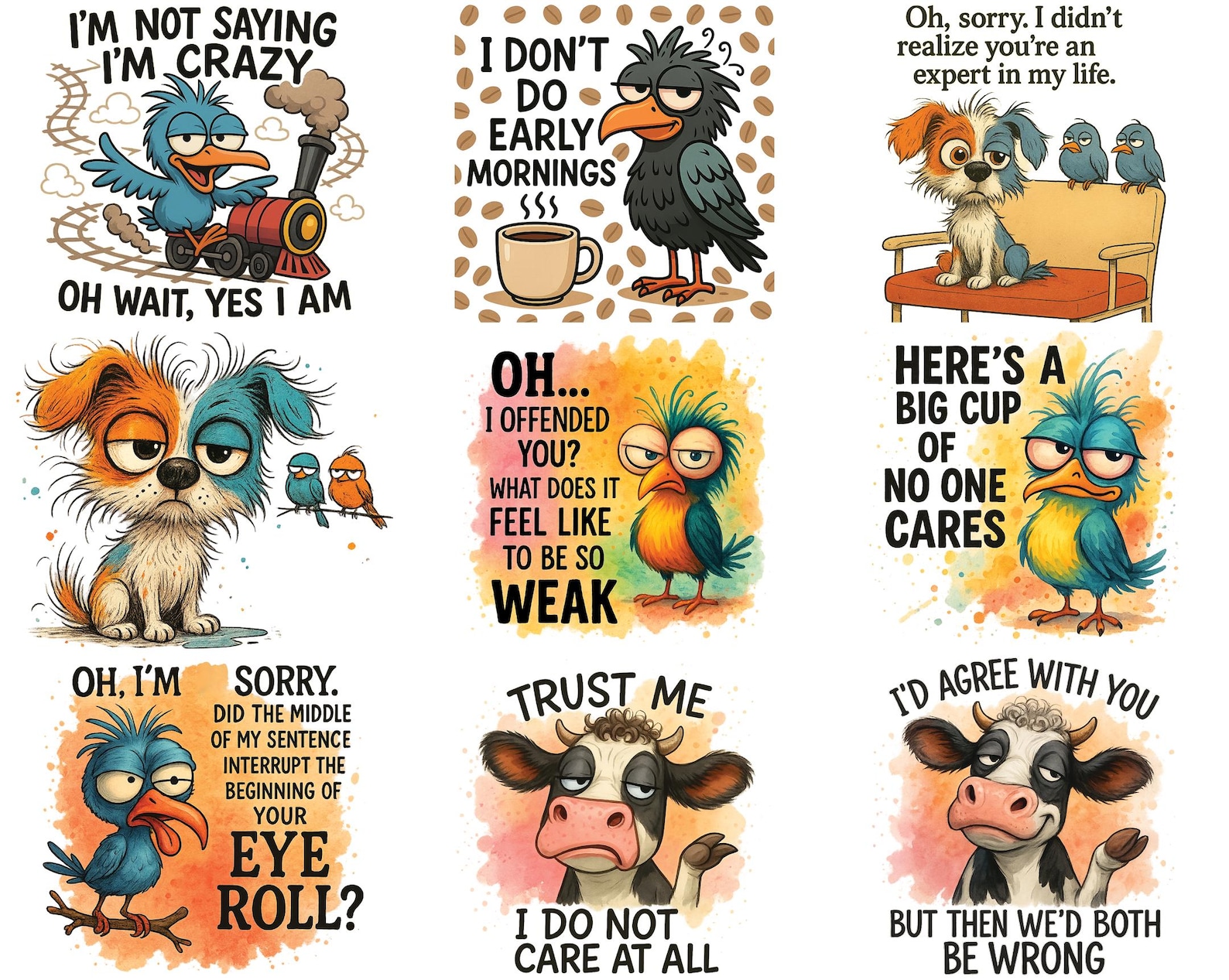 Sarcastic Animal Clipart Bundle: Snarky Mood Quotes (digital Download ...