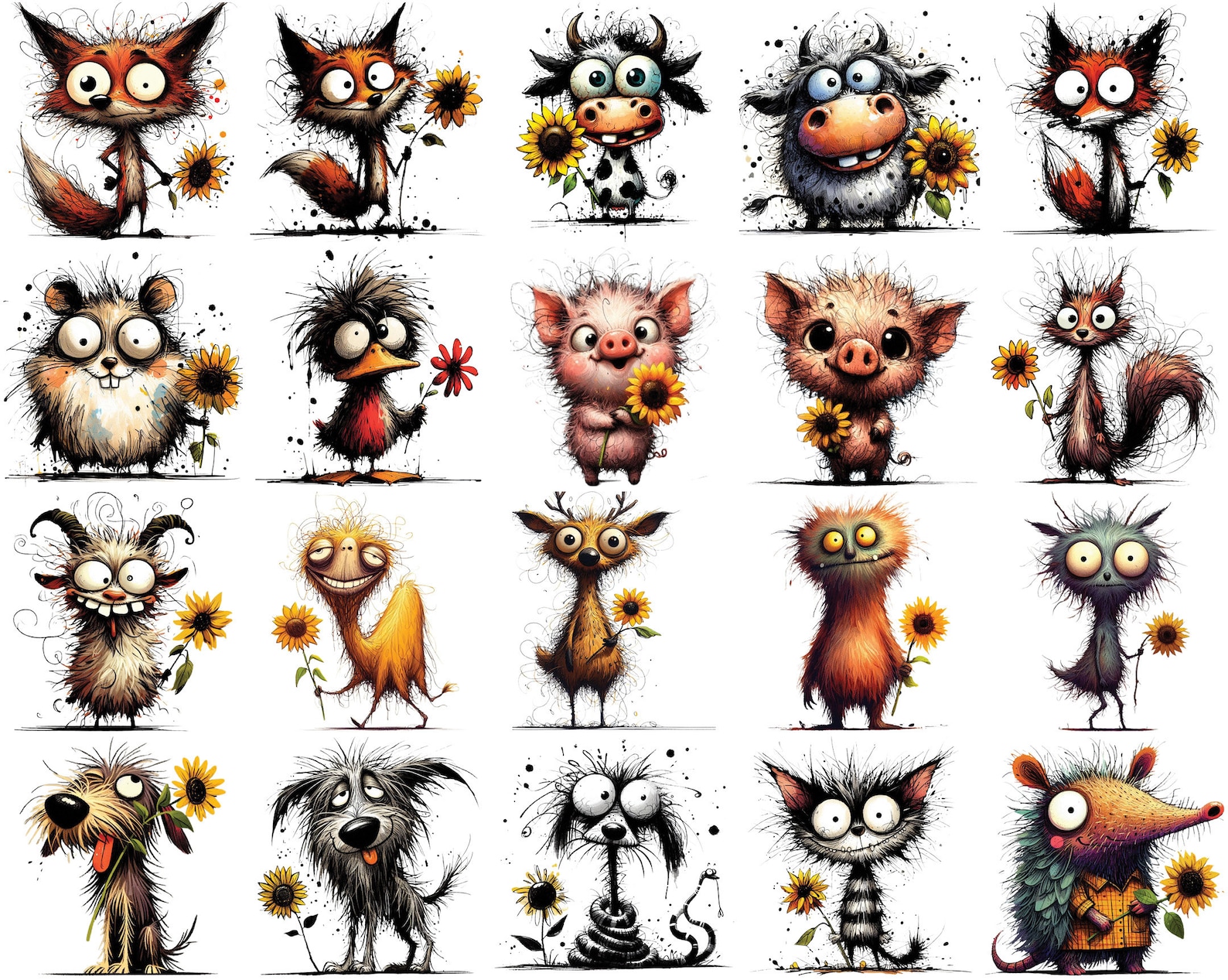 62 Sarcastic & Funny Farm Animals Clipart Eccentric Animal Faces 300 ...