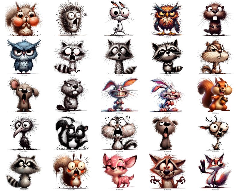 Quirky Woodland Animals Clipart Bundle: Funny Cartoon Pngs (digital ...