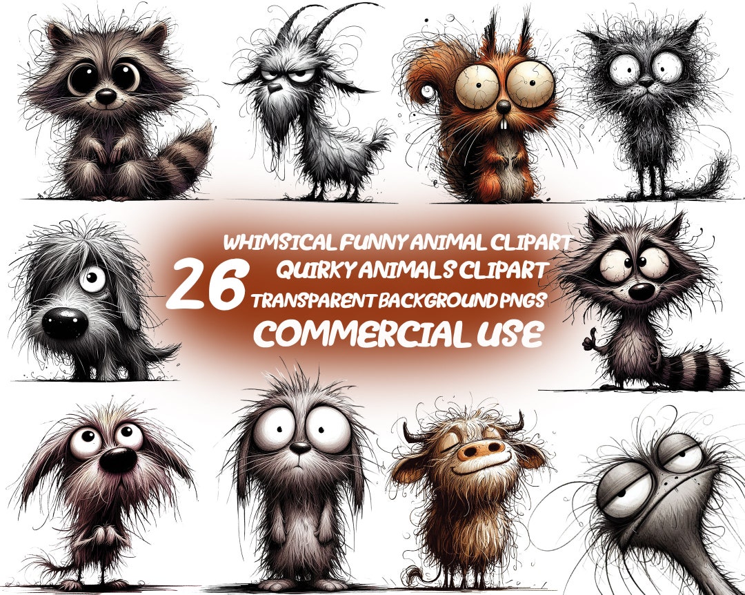 26 Whimsical Animal Clipart: Funny Quirky Designs (digital Download) - Etsy