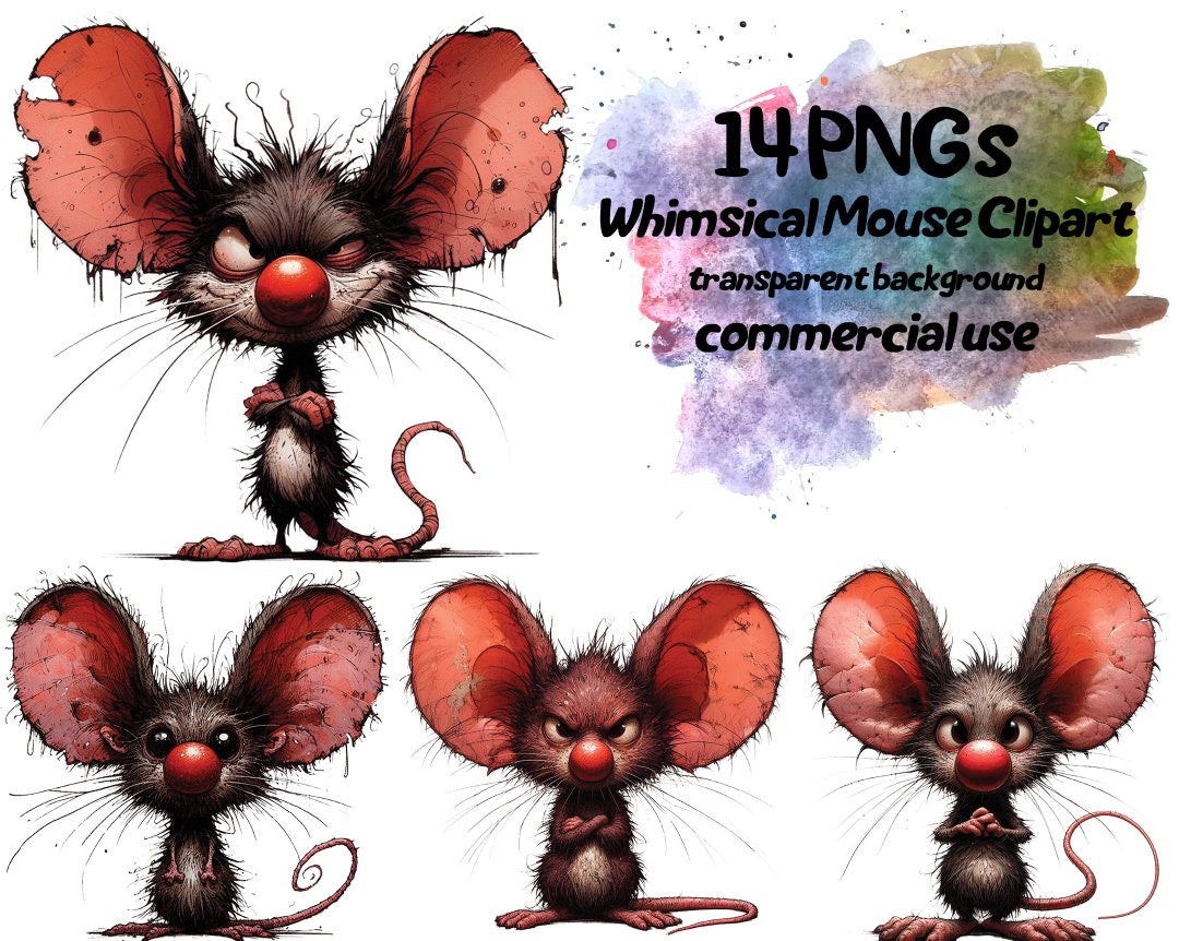 Whimsical Mouse Clipart - Cartoonish Exaggerated Mouse Character, 300 ...
