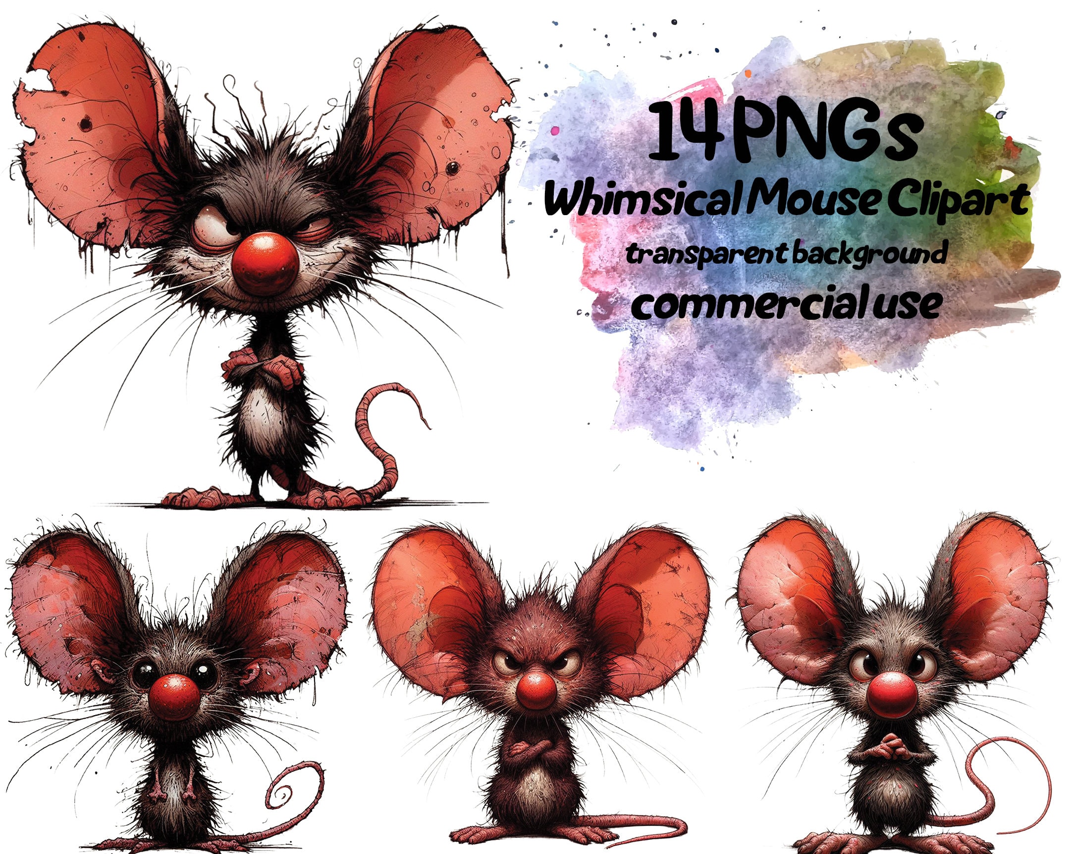 Whimsical Mouse Clipart - Cartoonish Exaggerated Mouse Character, 300 ...