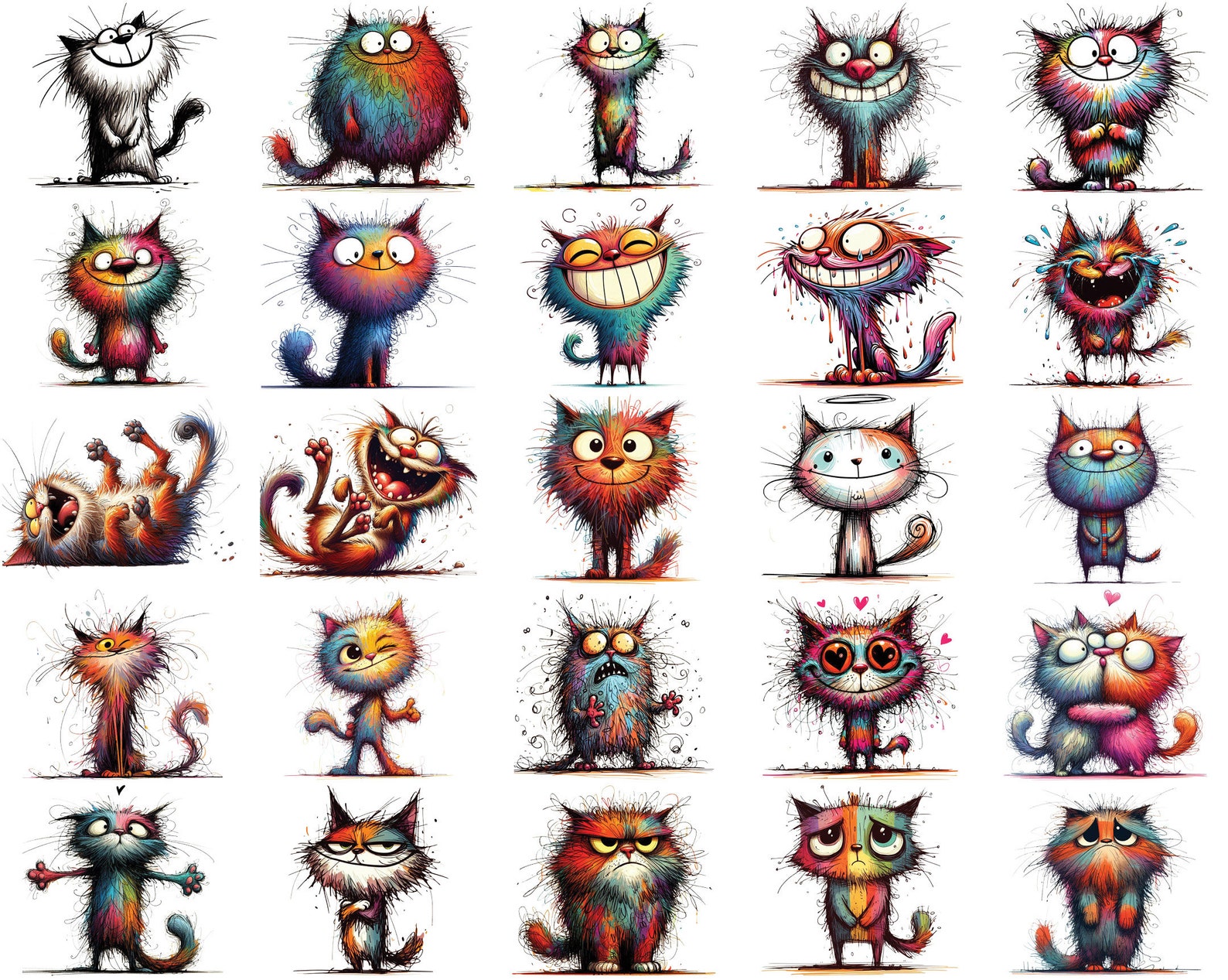 37 Whimsical Cats Clipart Bundle Cats Smileys & Emotion, Beaming Face Cat, Printable Transparent ...
