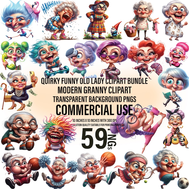Funny Old Lady Clipart - Etsy