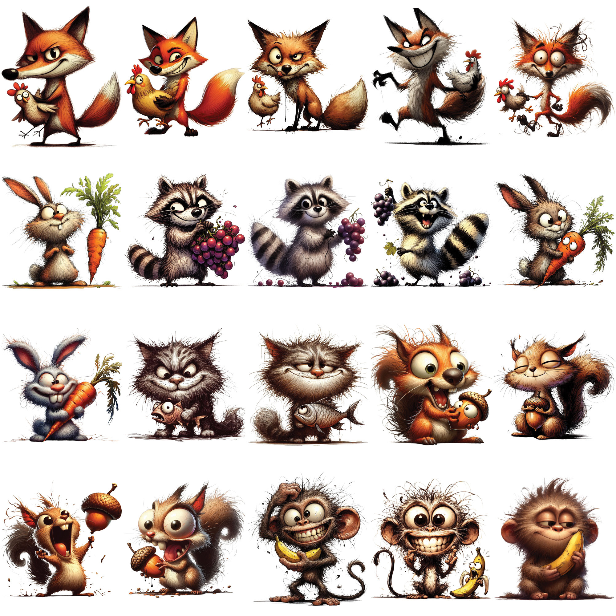 44 Whimsical Cartoon Animals Clipart: Playful PNG Designs (digital ...