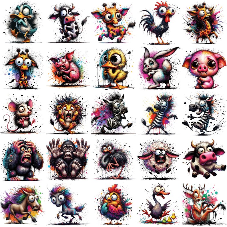 26 Funny Terrified Animals Clipart Quirky Scared Animals Highly ...